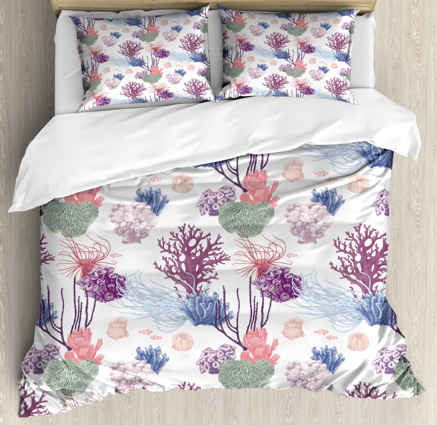 Nature Duvet Cover Set King Size, Underwater Scene of Engraved Style ...