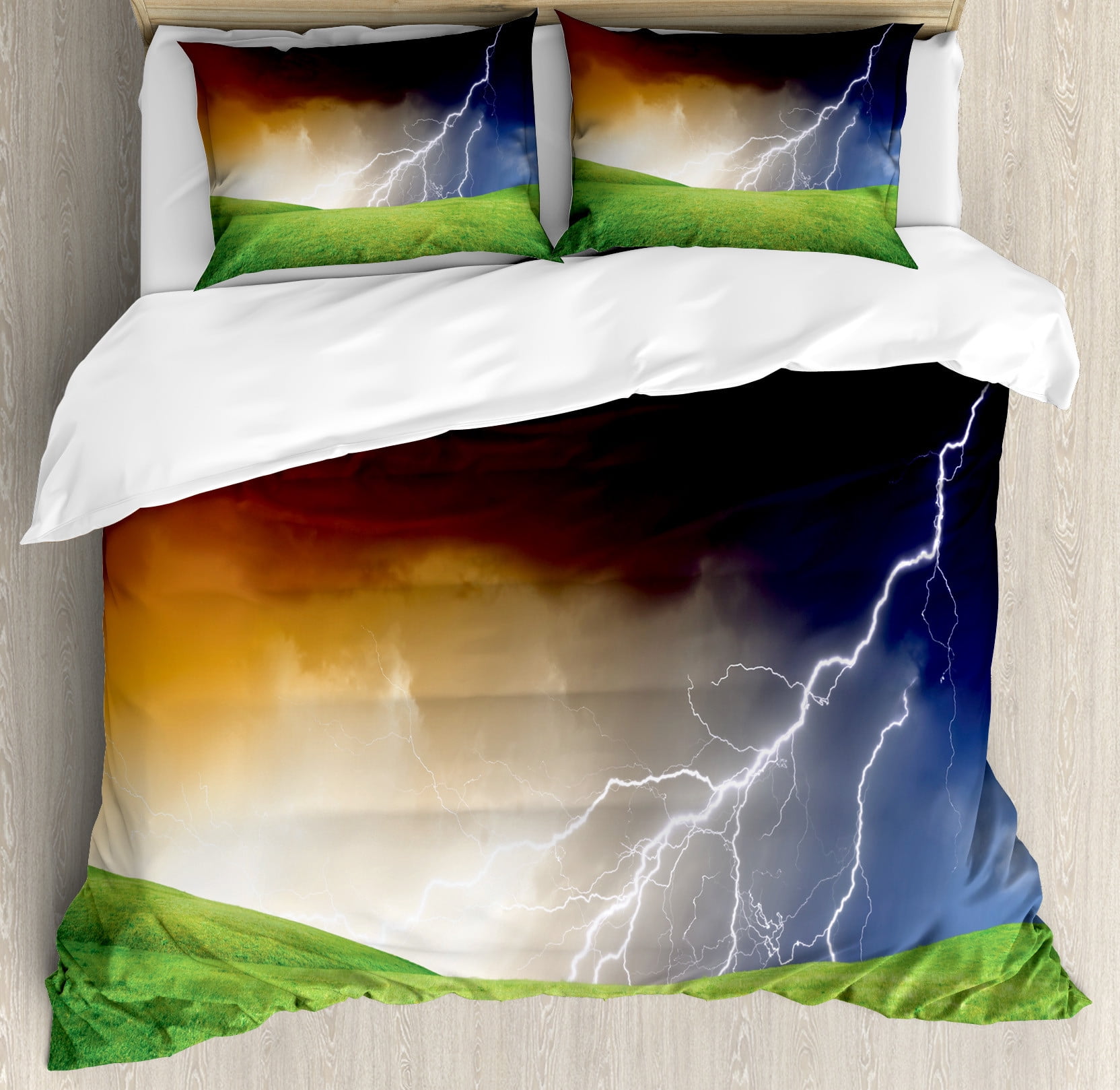Nature Duvet Cover Set, Nature Landscape with Fresh Grass Field and ...