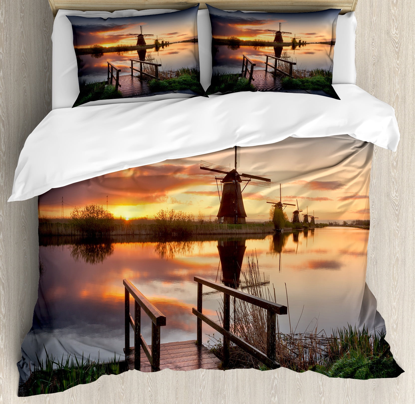 Nature Duvet Cover Set, Landscape with Traditional Famous Dutch ...