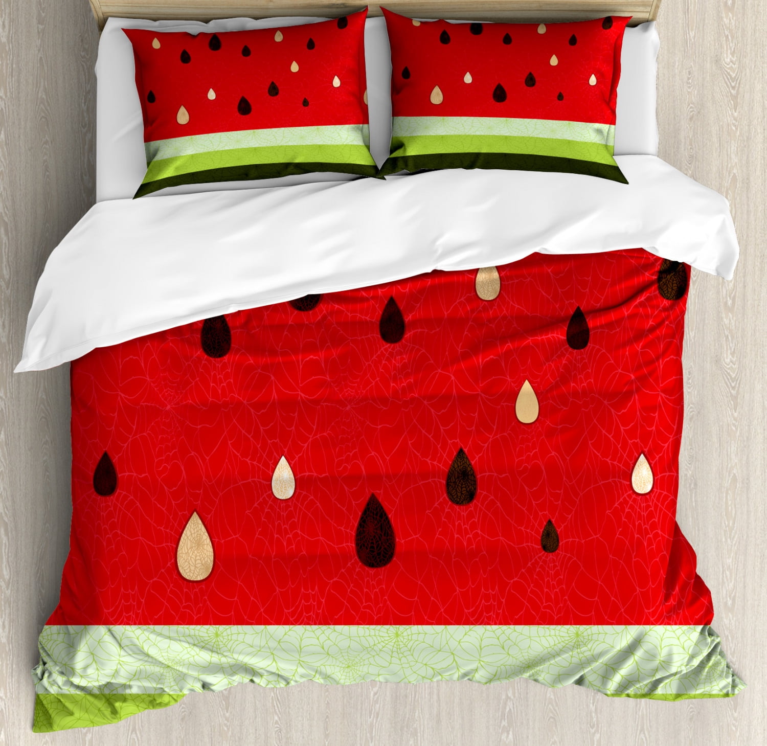 Nature Duvet Cover Set, Macro Watermelon Pattern Fresh Ripe Organic ...