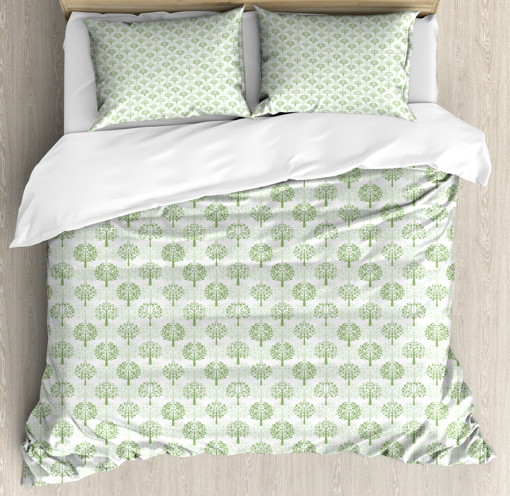 Nature Duvet Cover Set, Monochrome Garden Image of Rhythmic Trees and ...