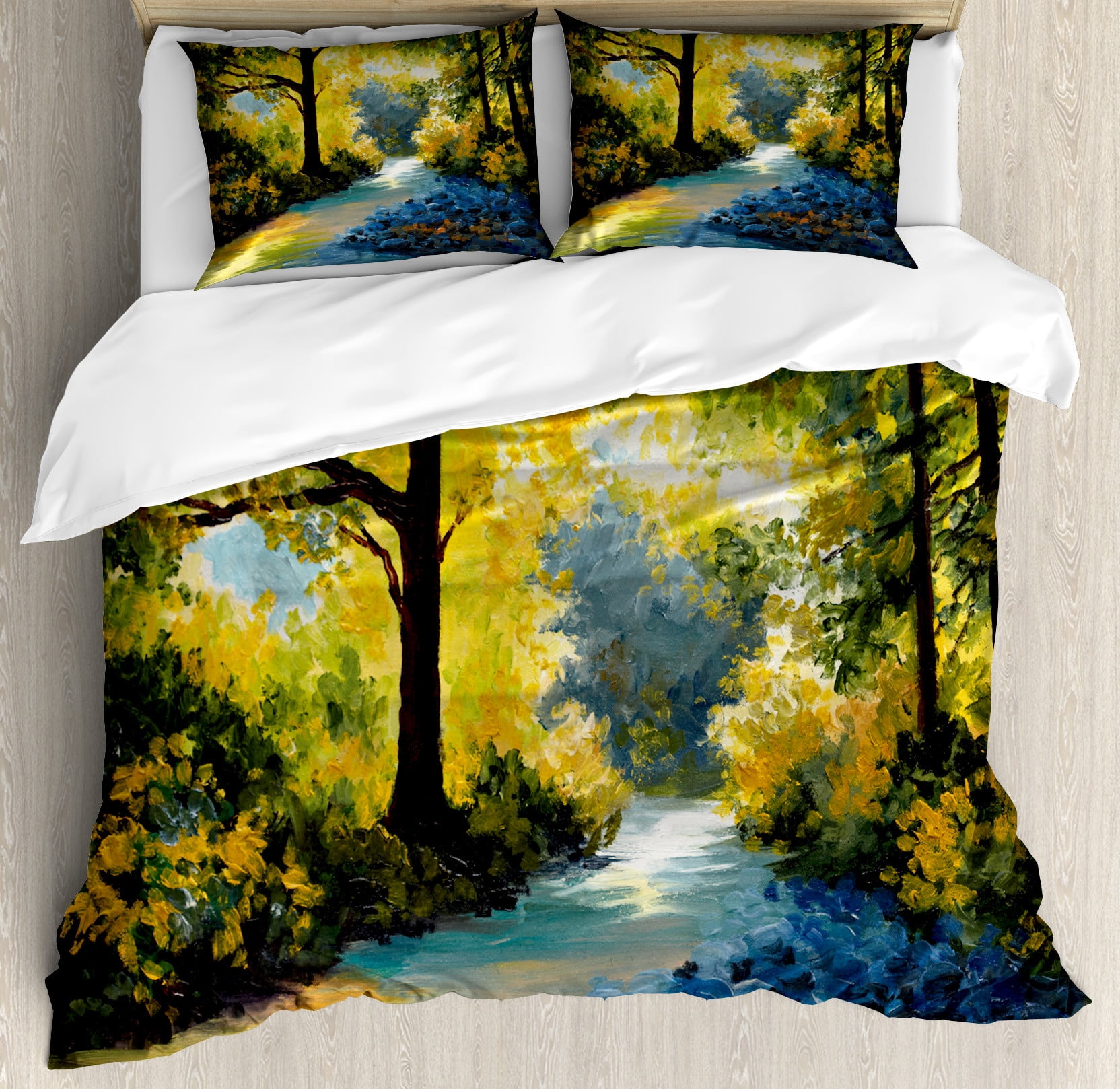 Nature Duvet Cover Set, Mother Nature Theme Oil Painting Style Forest ...