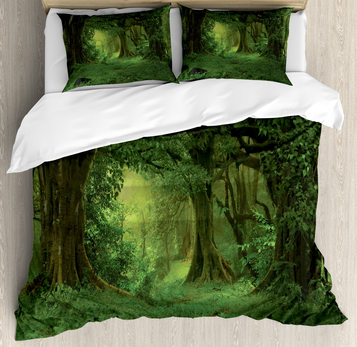 Nature Duvet Cover Set Queen Size, Deep Tropical Jungle Trees Foliage ...