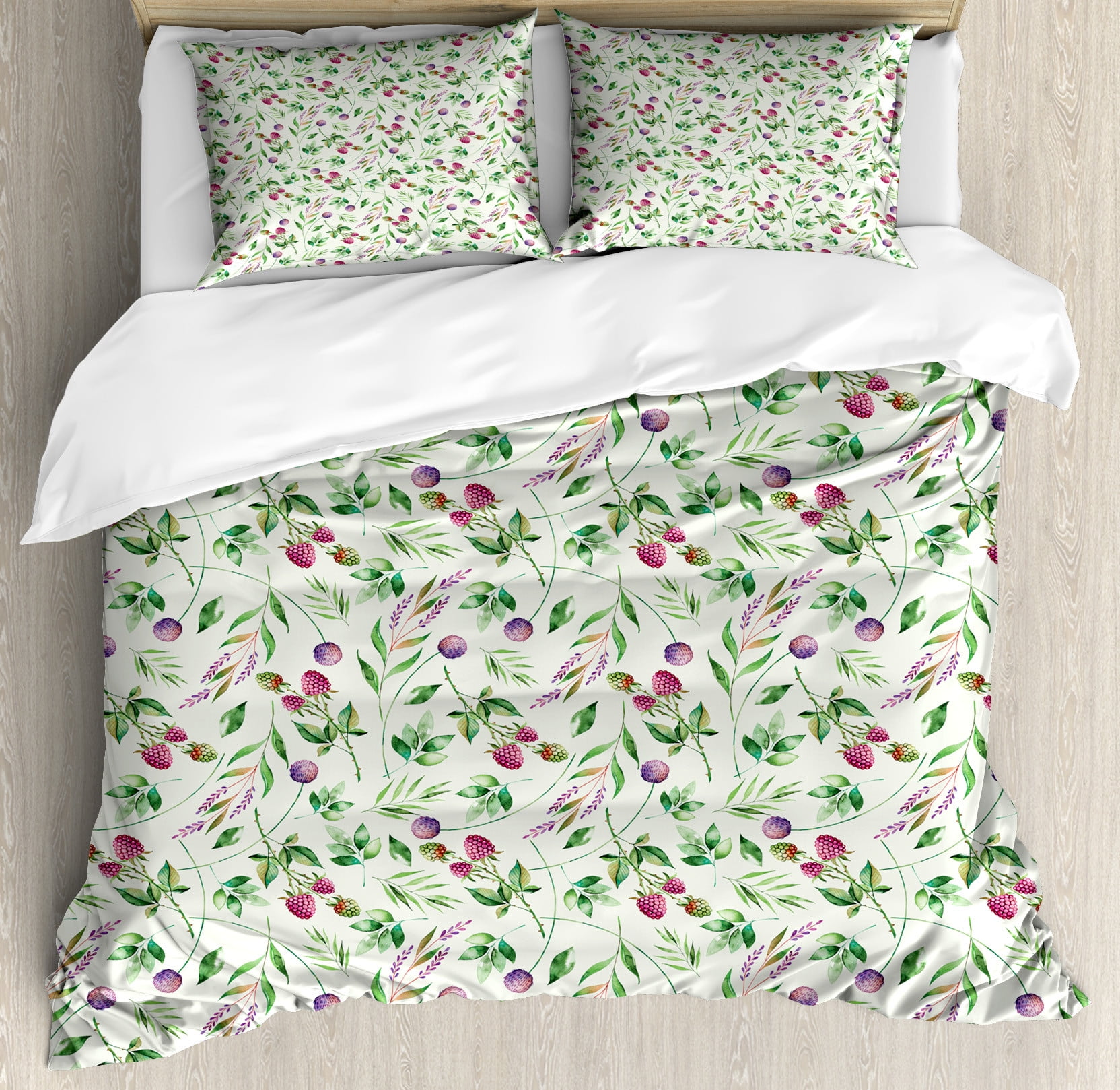 Nature Duvet Cover Set, Raspberry Spring Branches Leaves Petals ...