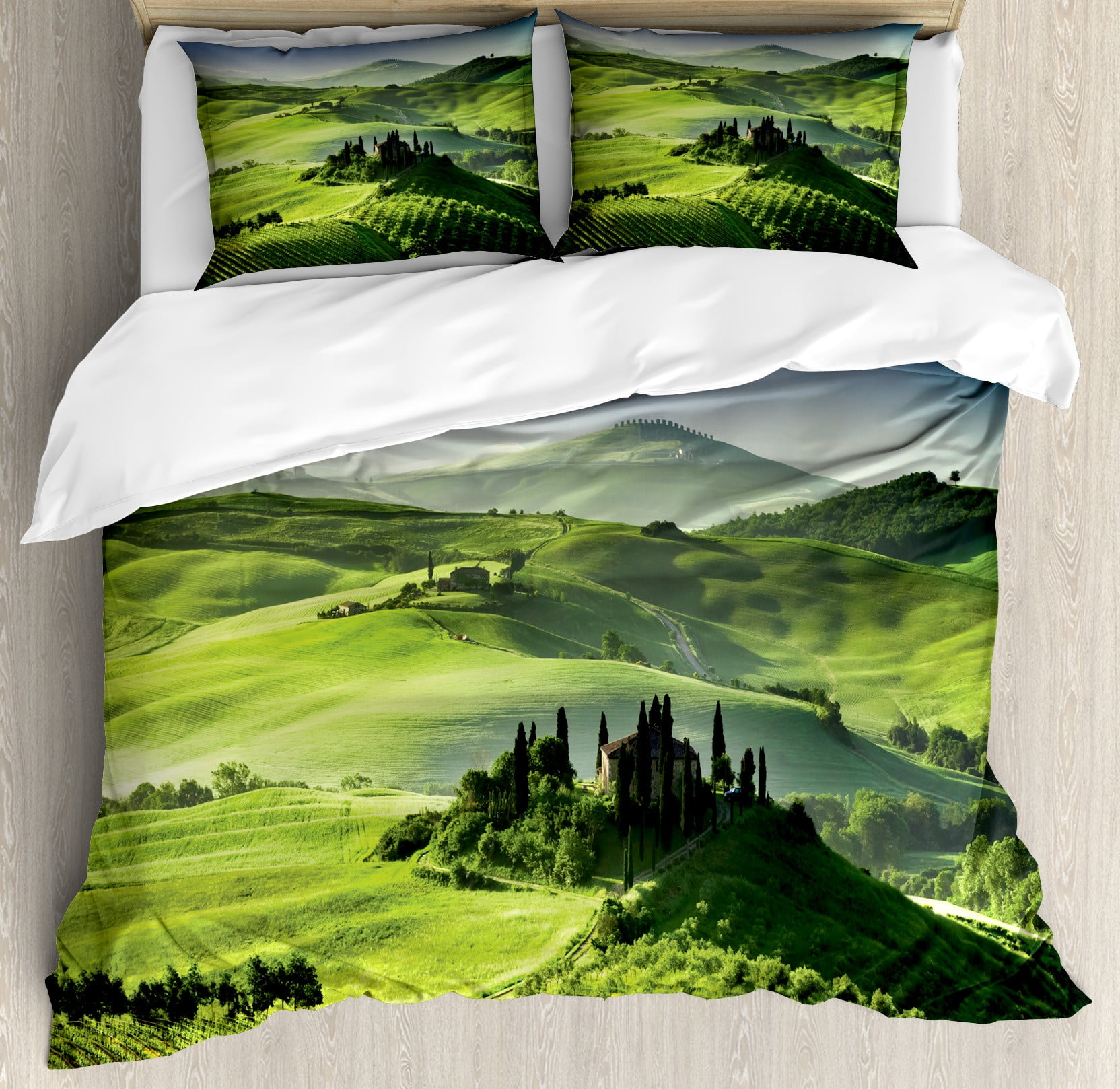Nature Duvet Cover Set, Rising Sun in the Valley Dark Cloudy Sky ...