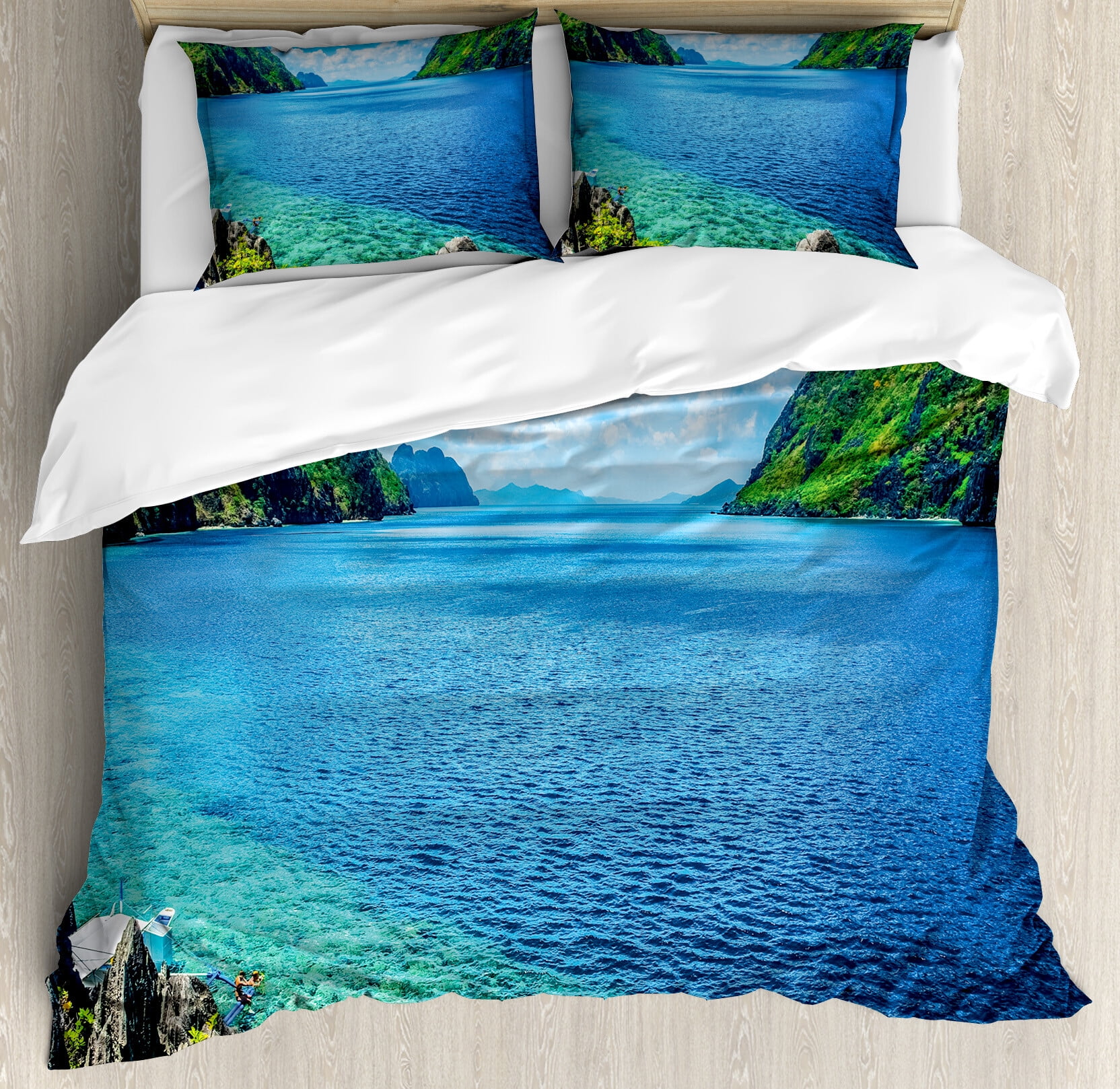 Nature Duvet Cover Set, Scenic View Sea Bay and Mountain Islands in ...