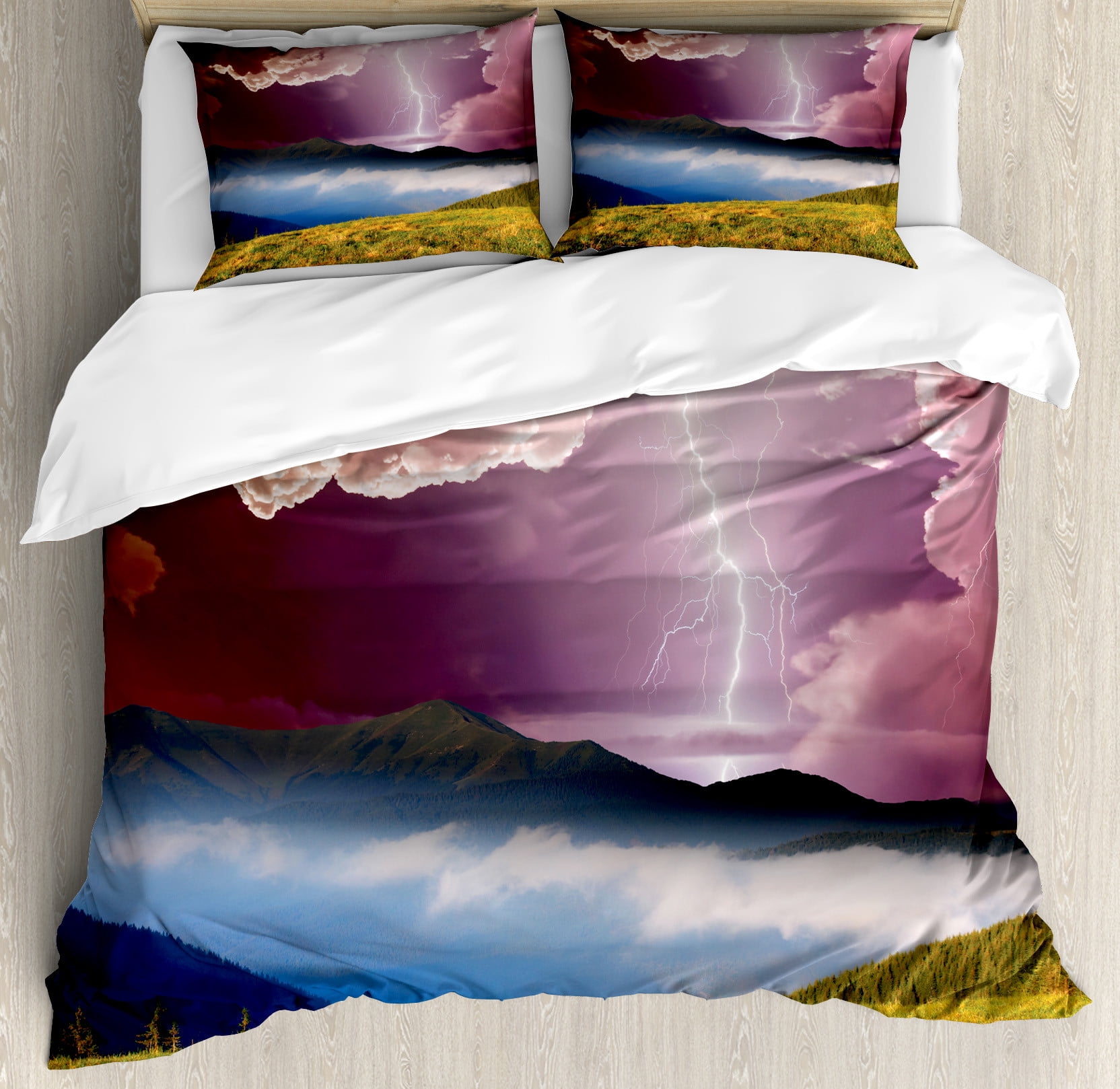 Nature Duvet Cover Set, Sky with Electrical Storm Rays Powerful Effect ...
