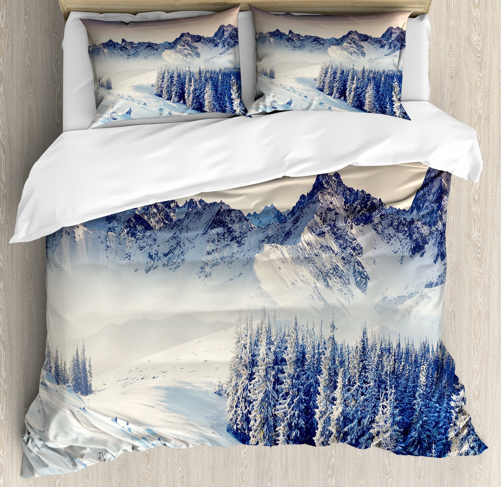 Nature Duvet Cover Set, Snowy Winter Dramatic Overcast Sky Wonderland ...