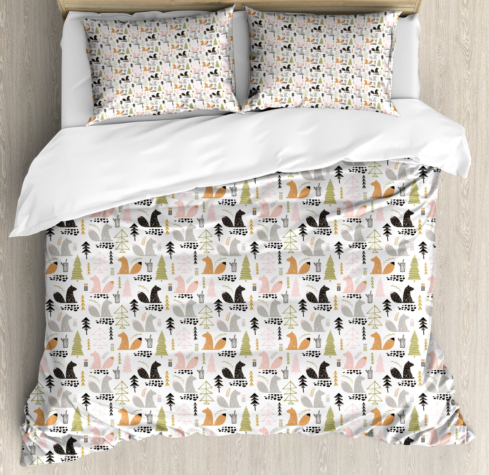Nature Duvet Cover Set, Squirrel Trees Log Chestnut Pine Forest ...