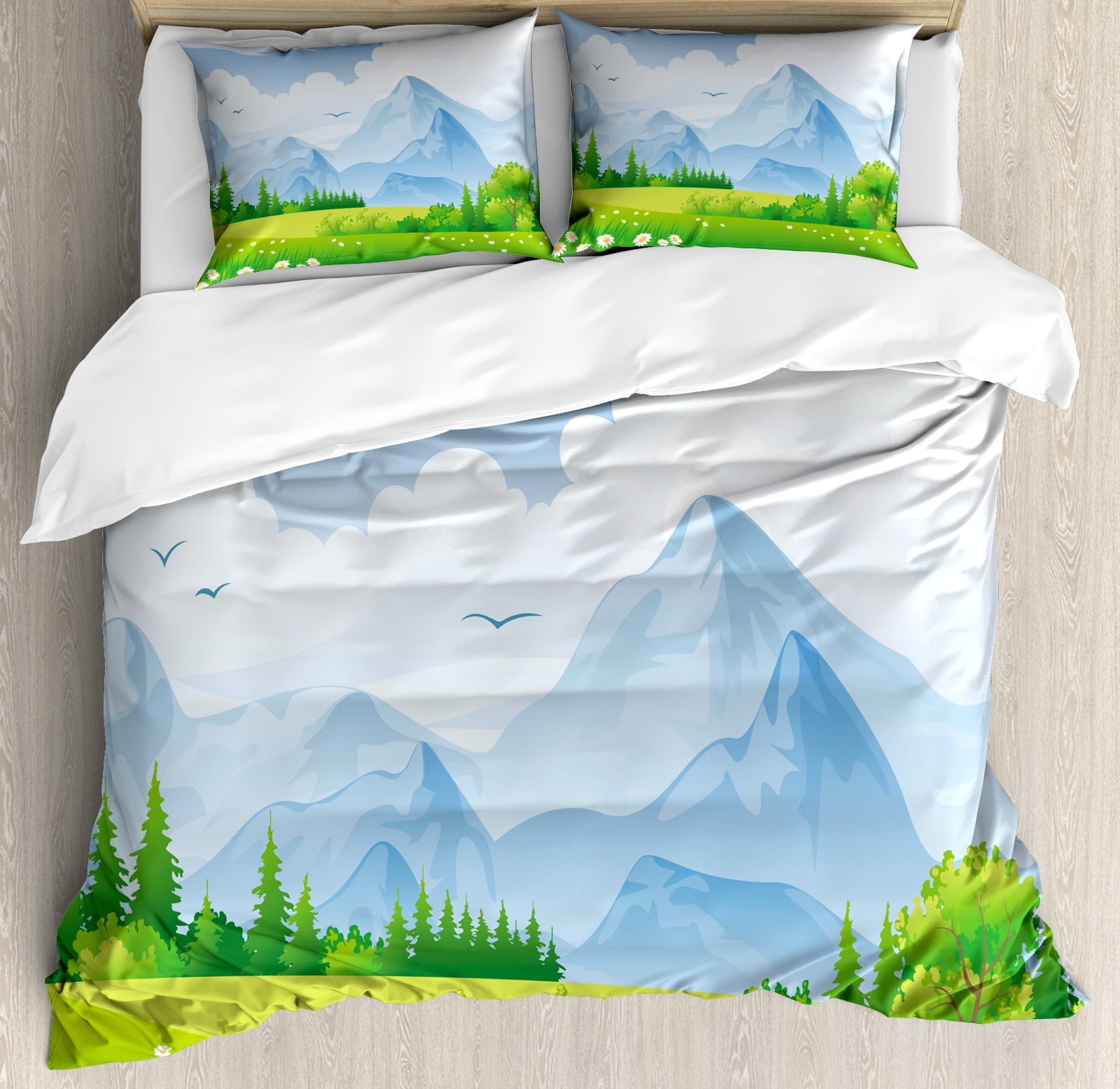 Nature Duvet Cover Set, Summer Meadow with Daisy Flower Field with ...