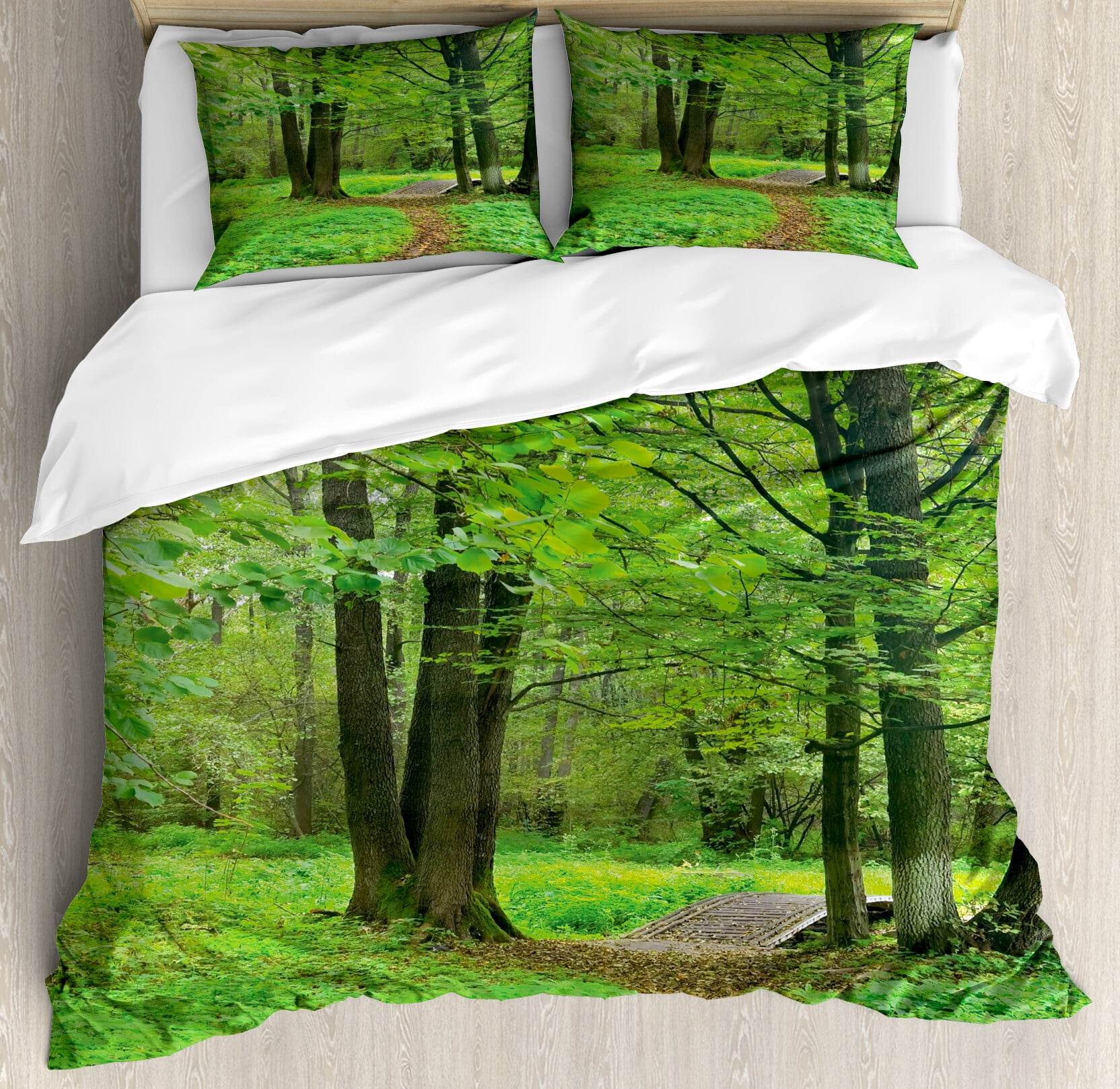 Nature Duvet Cover Set, Summer Season Forest with Flourishing Trees ...