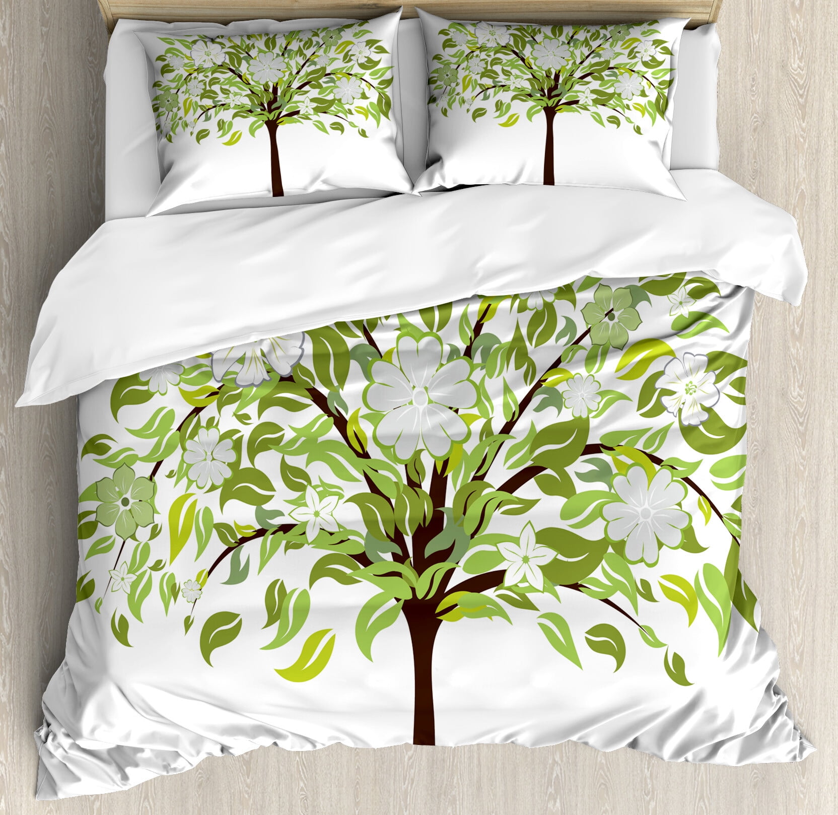 Nature Duvet Cover Set, Summer Tree with Flourishing Flowers Spring ...