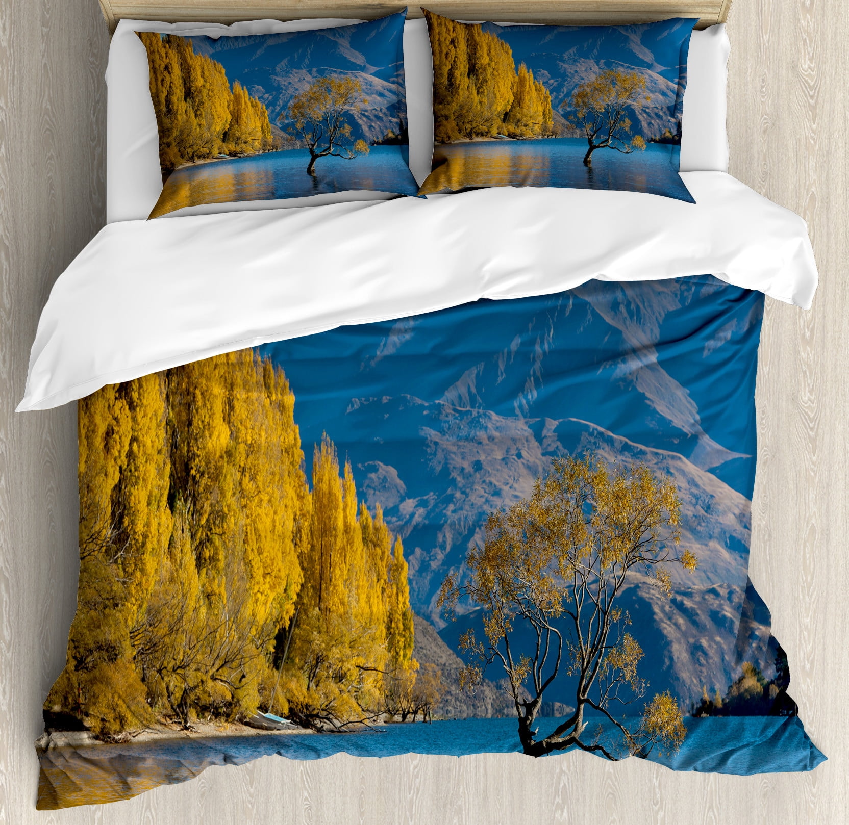 Nature Duvet Cover Set, Sunken Tree Lake on Mountain Range Exquisite ...