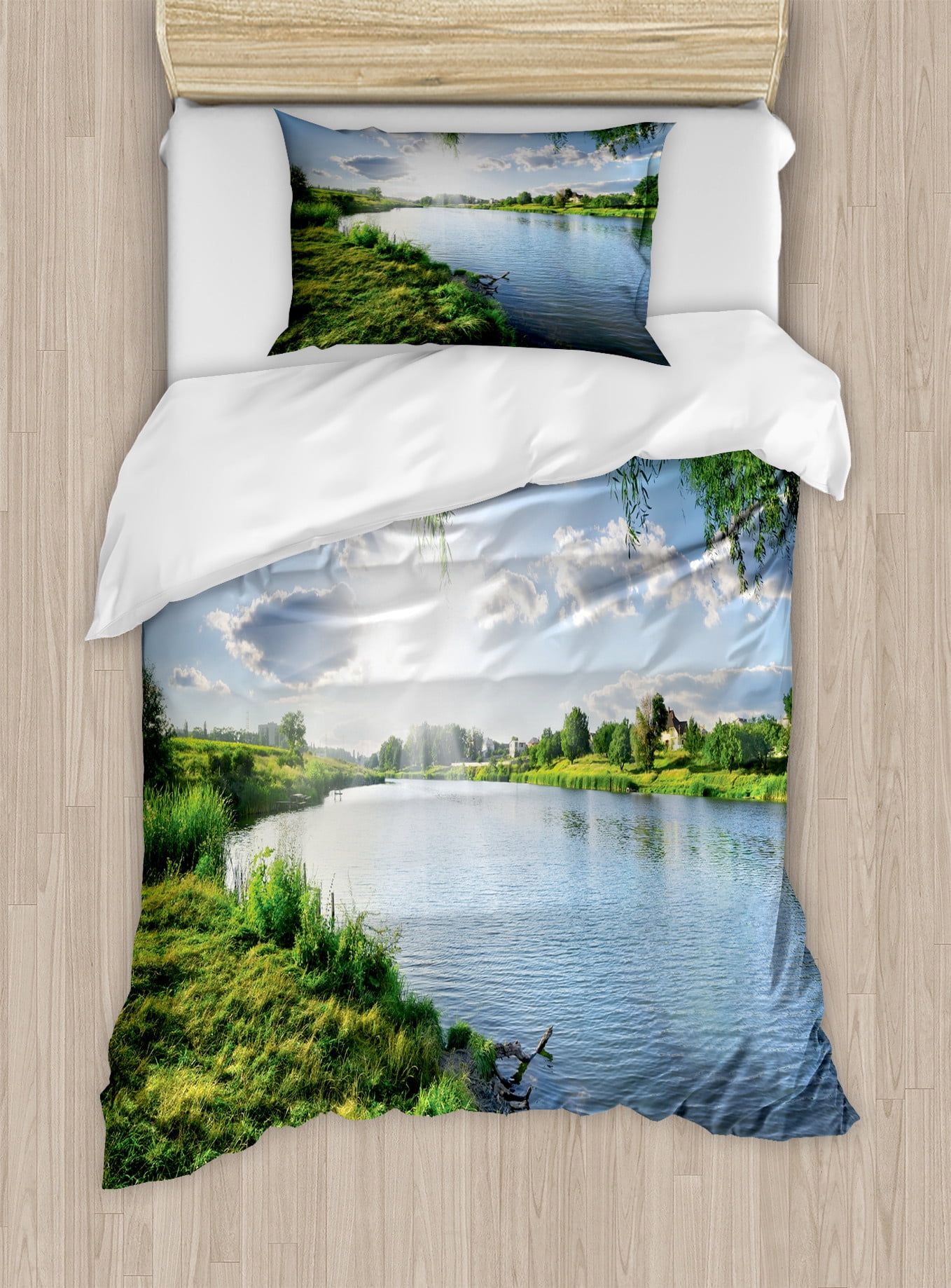 Nature Duvet Cover Set, Sunny Day on a Calm River in Summer Sunshines ...