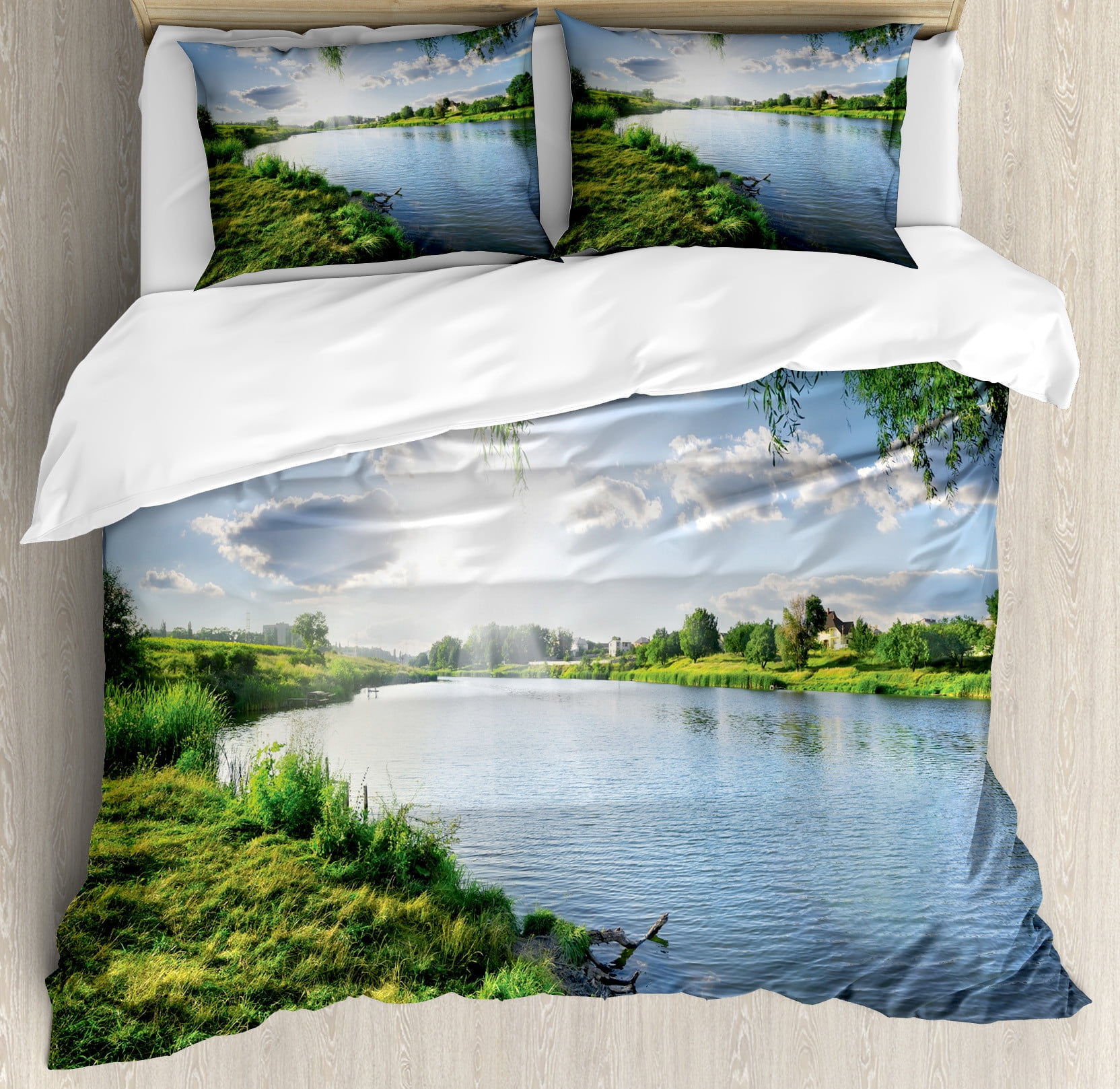 Nature Duvet Cover Set, Sunny Day on a Calm River in Summer Sunshines ...
