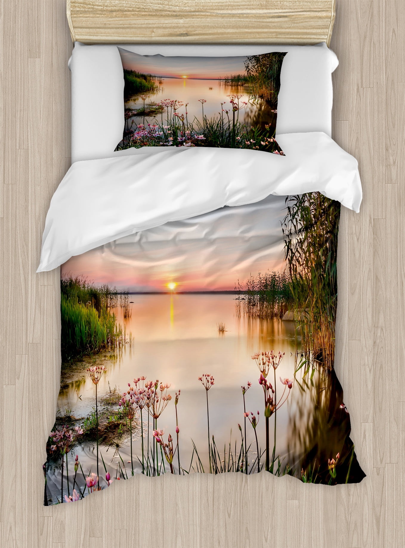 Nature Duvet Cover Set, Sunset at Chudskoy Lake Estonia View Spring ...