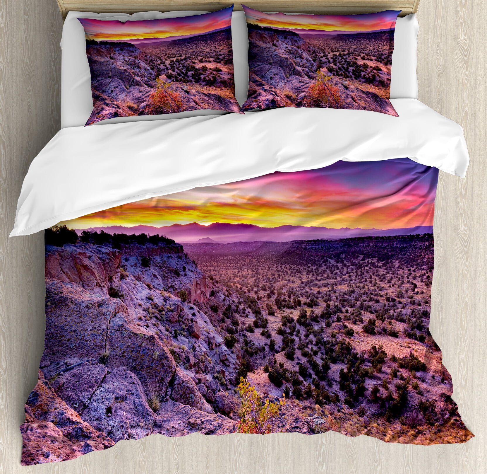 Nature Duvet Cover Set, Surreal Sunrise Sky Horizon over the Mountain ...