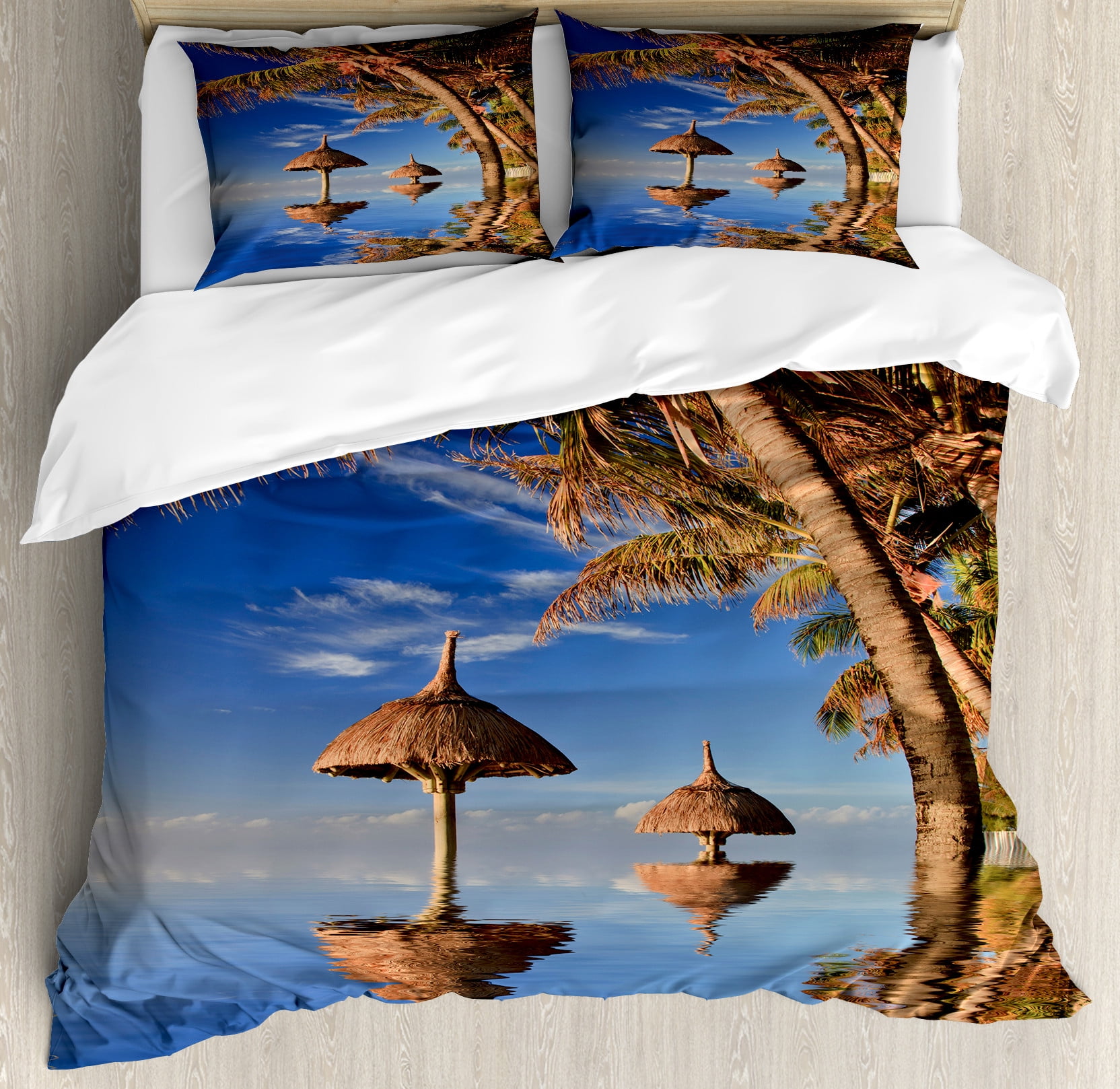 Nature Duvet Cover Set, Tropic Palm Trees in Ocean Exotic Skyline ...