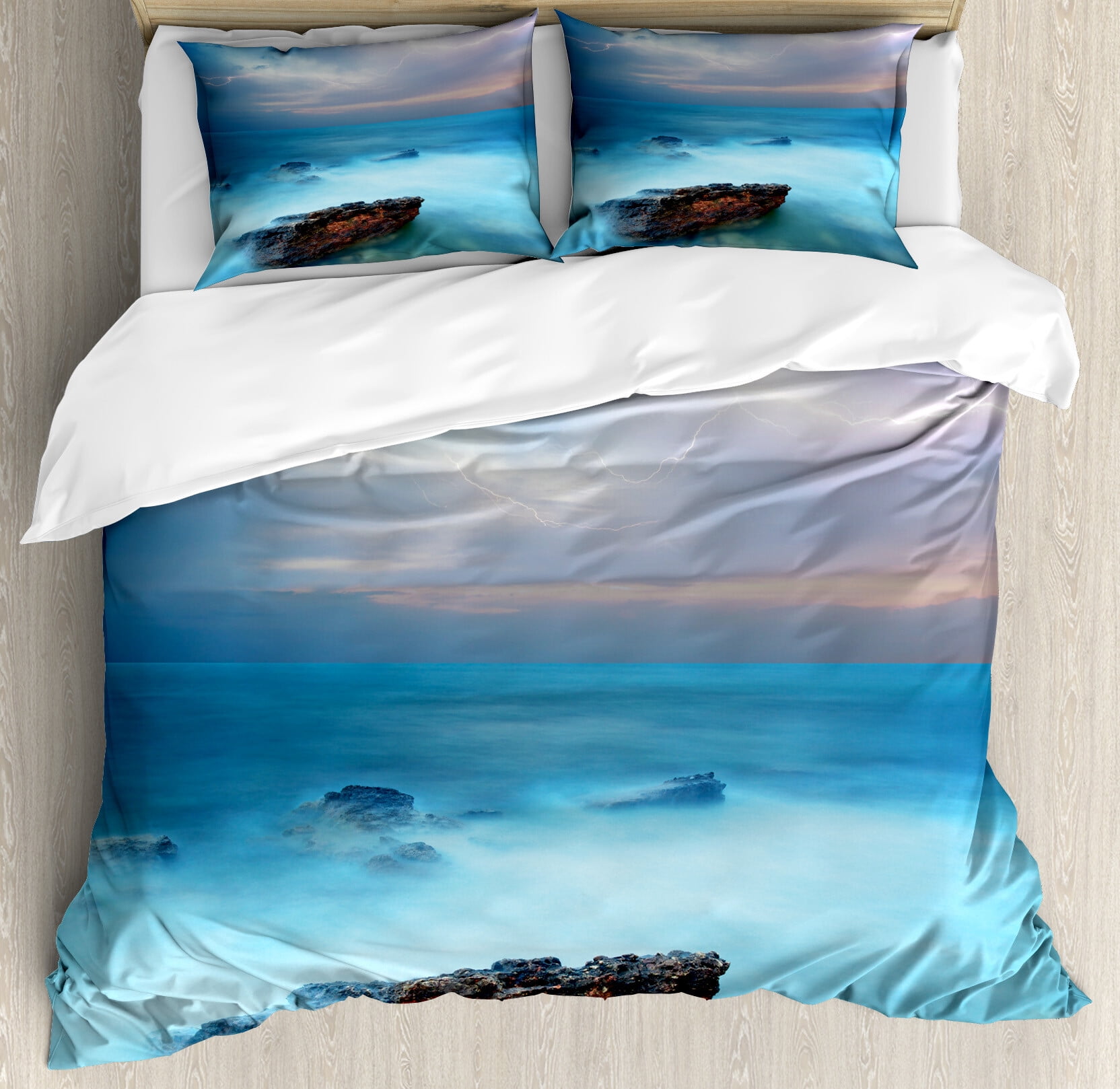 Nature Duvet Cover Set, Tropic Sea with Rocks and Storm in the Air ...