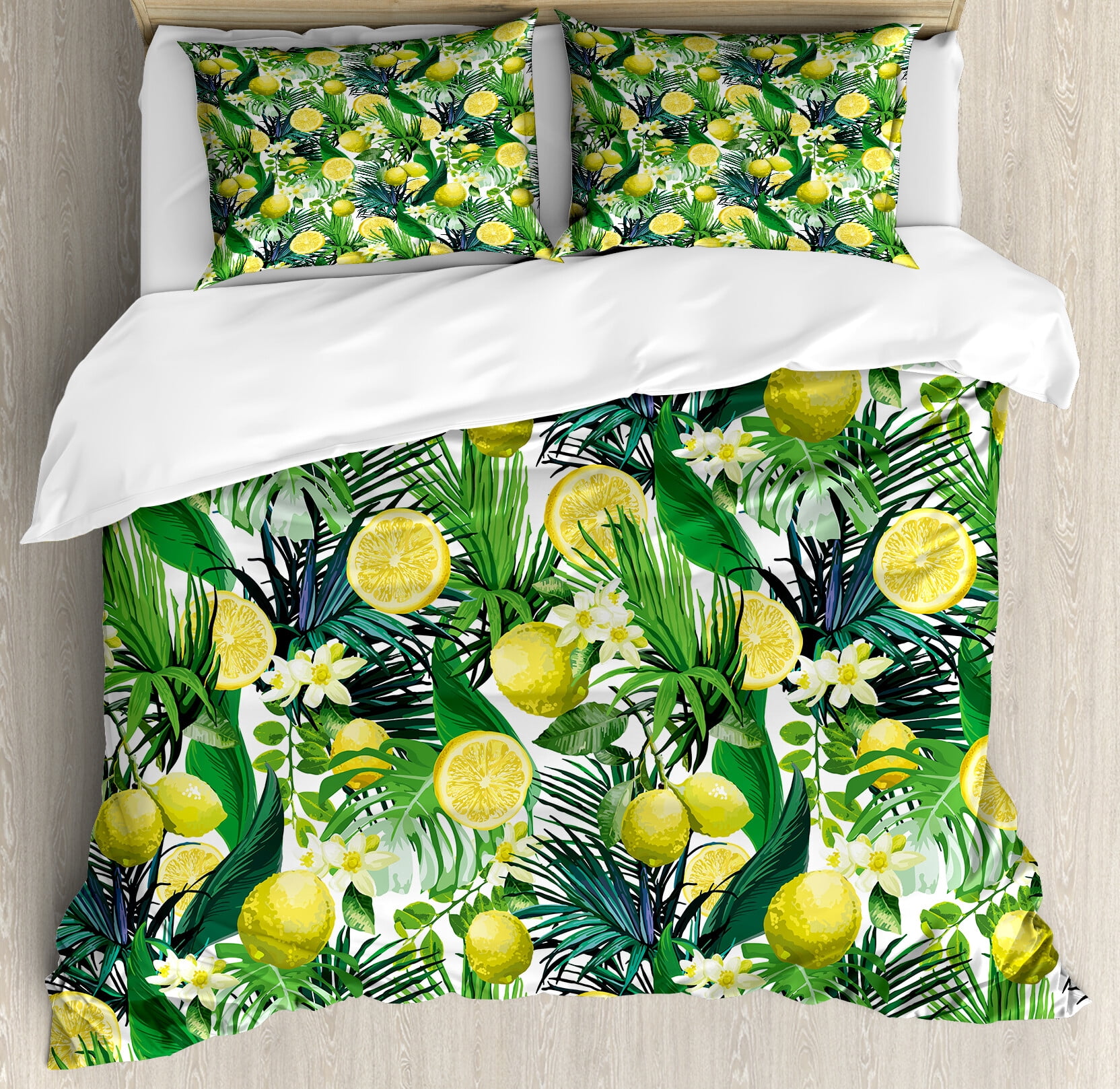 Nature Duvet Cover Set, Tropical Plants with Large Evergreen Leaf Lemon ...