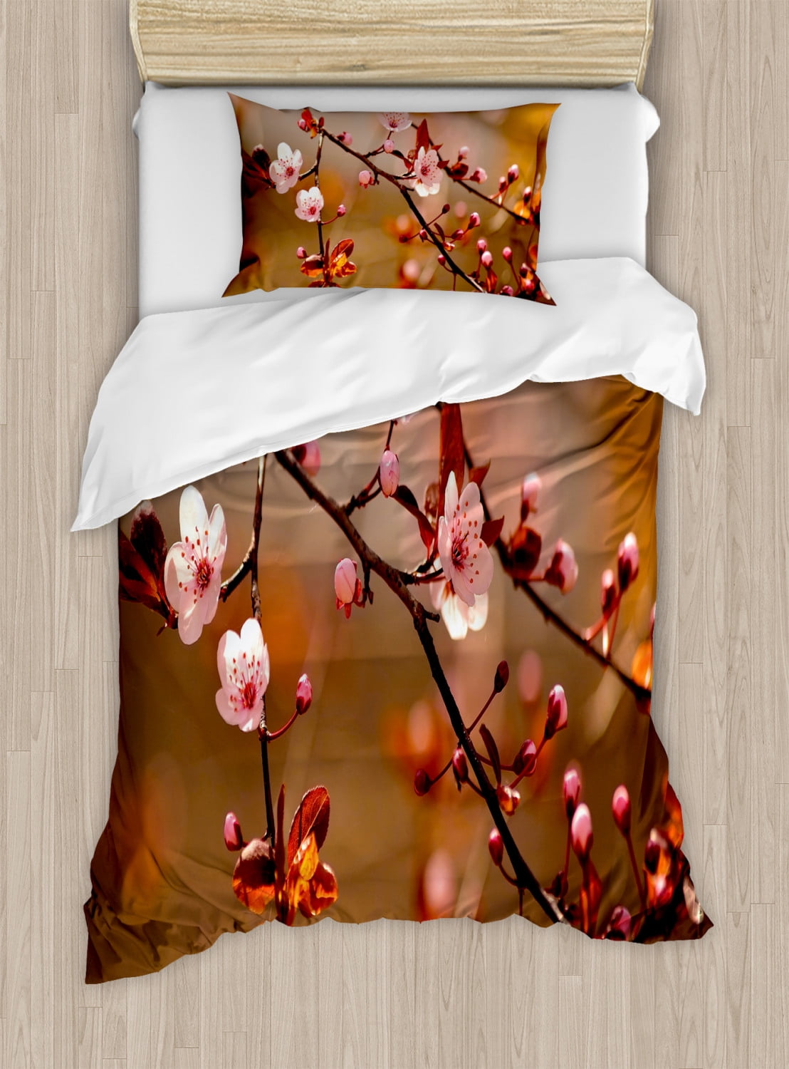 Nature Duvet Cover Set Twin Size, Cherry Blossom Sakura Tree Branches ...