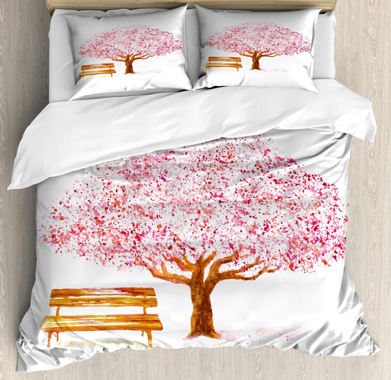 Nature Duvet Cover Set, Watercolor Blooming Cherry Tree in the Park ...