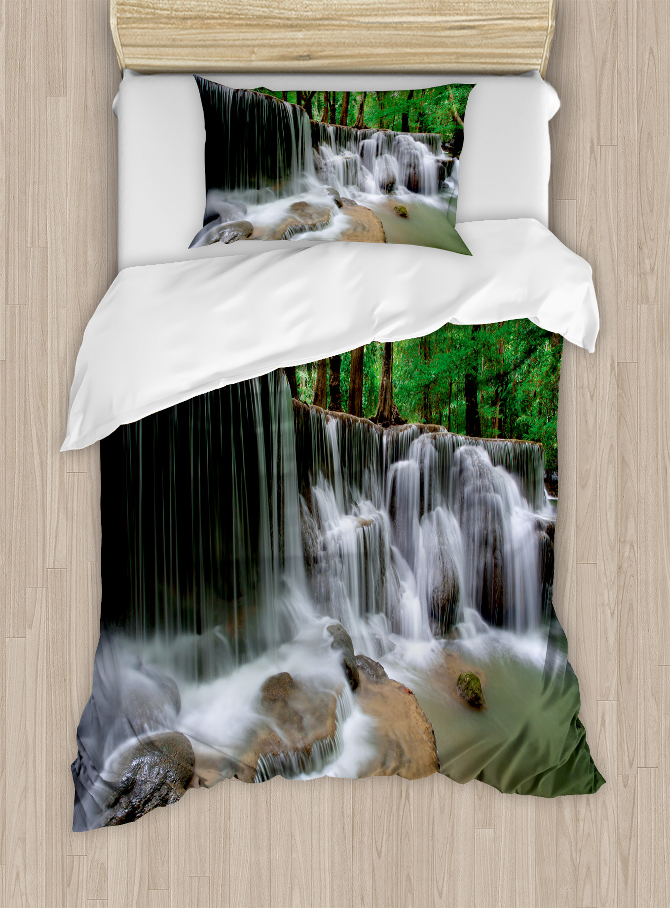 Nature Duvet Cover Set, Waterfall at Forest in Tropical Environment ...