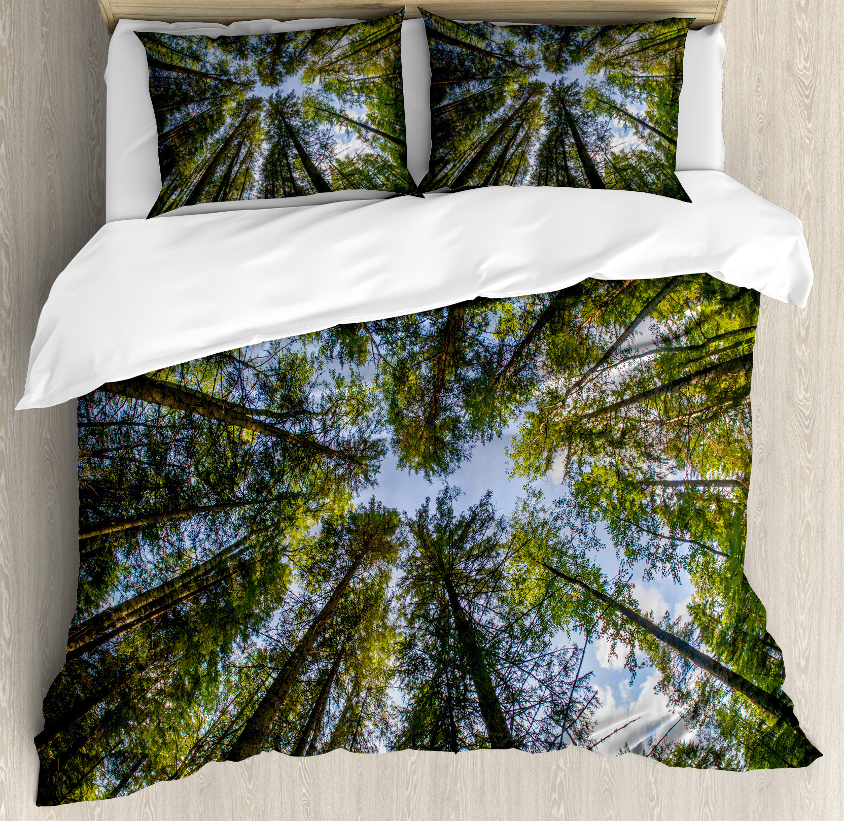 Nature Duvet Cover Set, Wild Jungle Moss Forest Crown Trees Leaves ...