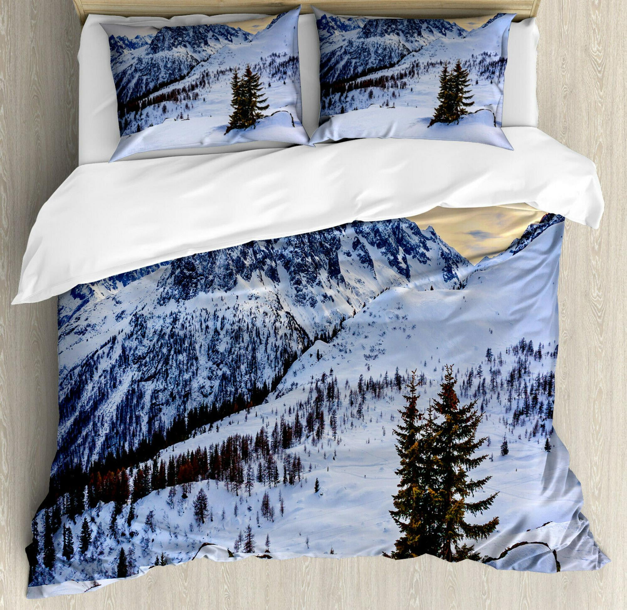 Nature Duvet Cover Set with Pillow Snowy Mountain Winter Print ...