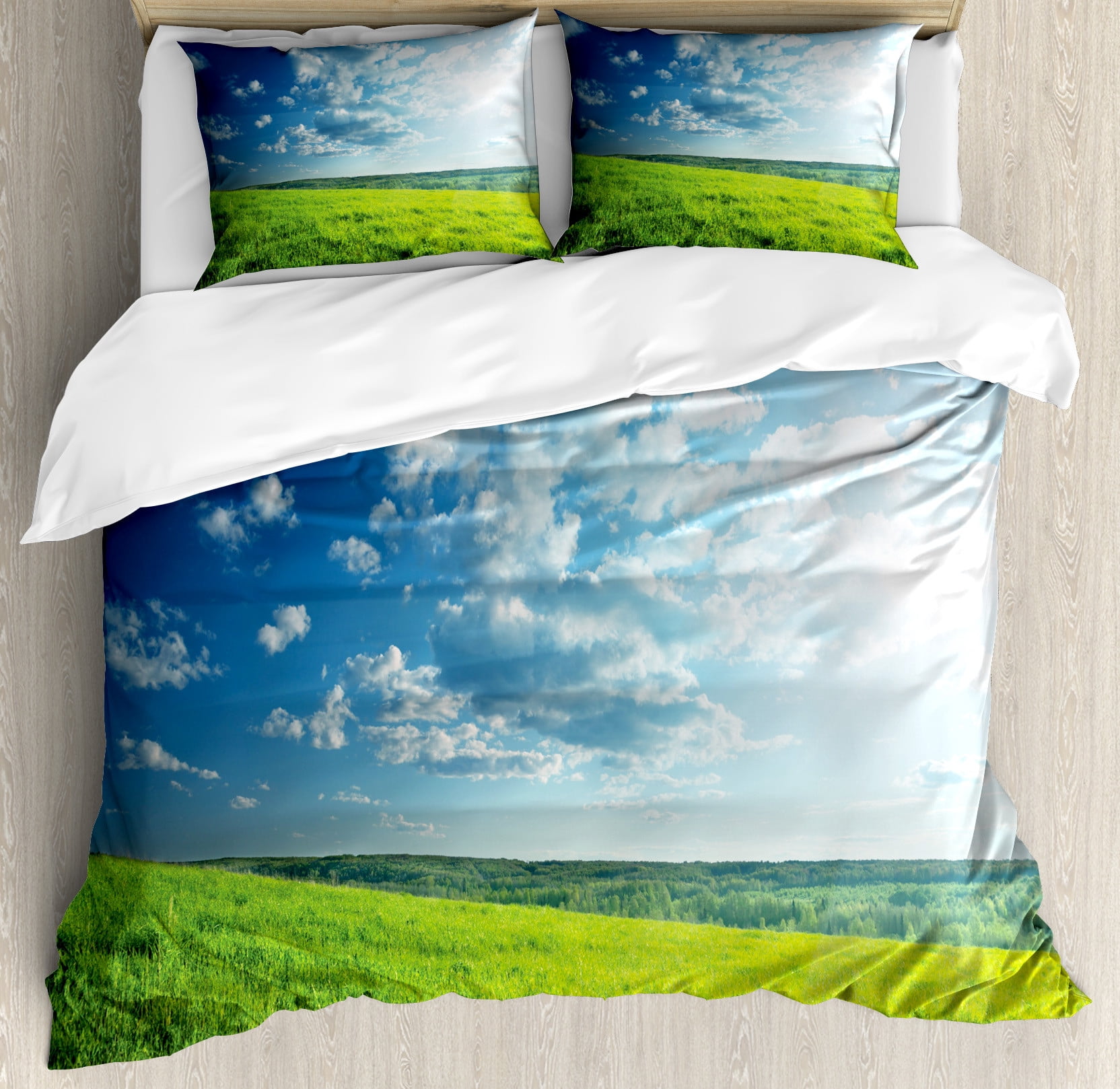 Nature Duvet Cover Sets, Refreshing Meadow Valley Under Cloud Sun Sky ...