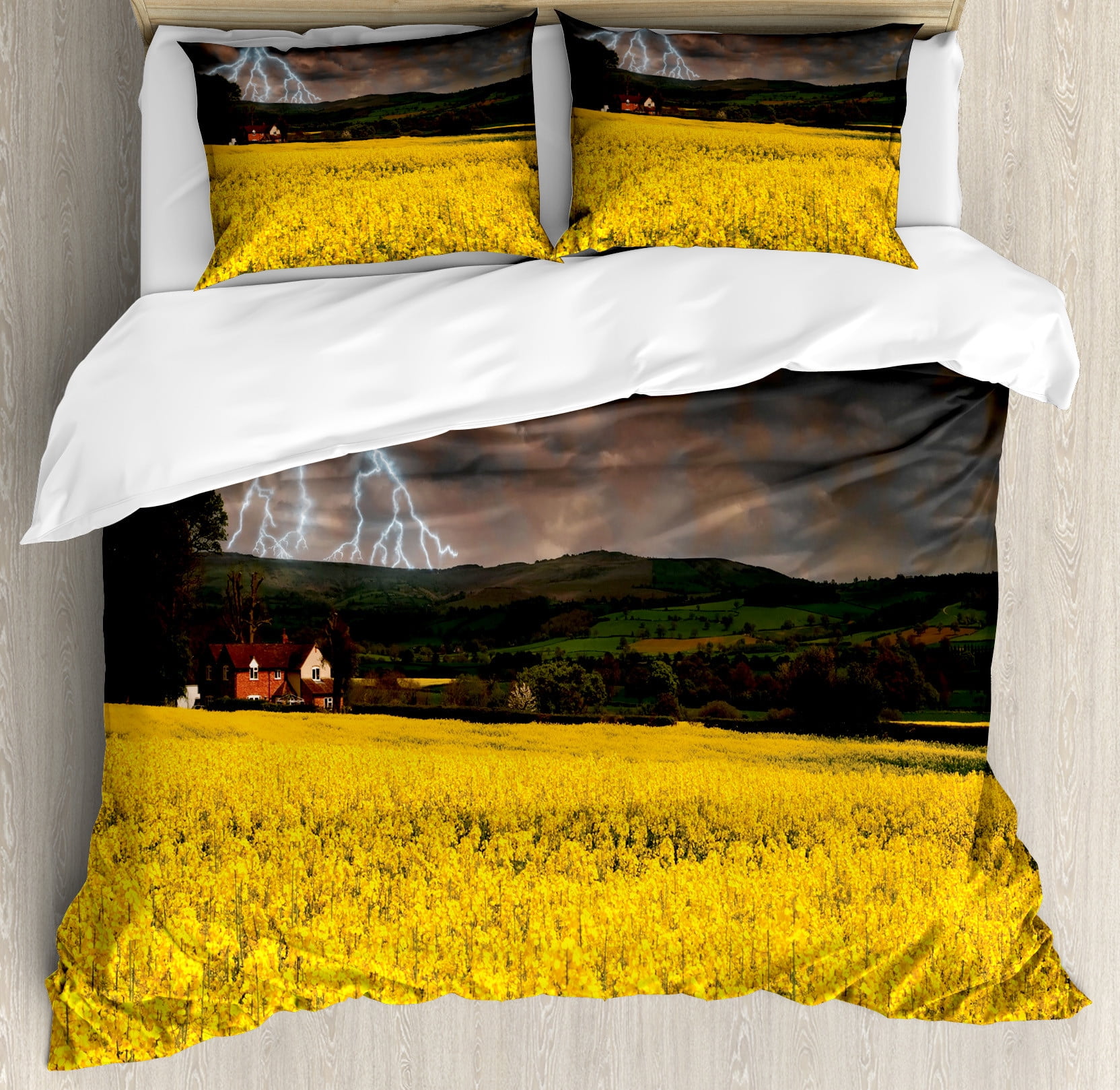 Nature Duvet Cover Sets, Thunderstorm over the Meadow Valley Scary Dark ...