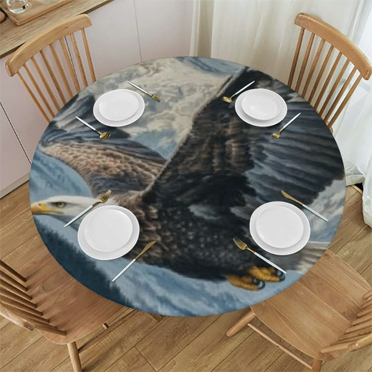 Nature Eagle Round Fitted Tablecloth with Elastic Mountain Scenery ...