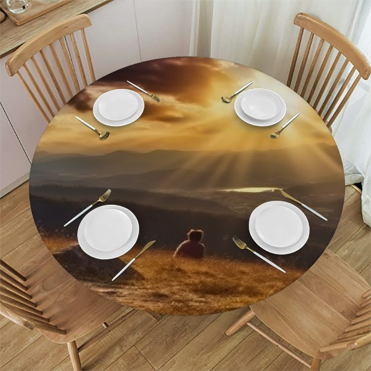Nature Elastic Edged Fitted Tablecloth, Mountain Landscape Panorama ...
