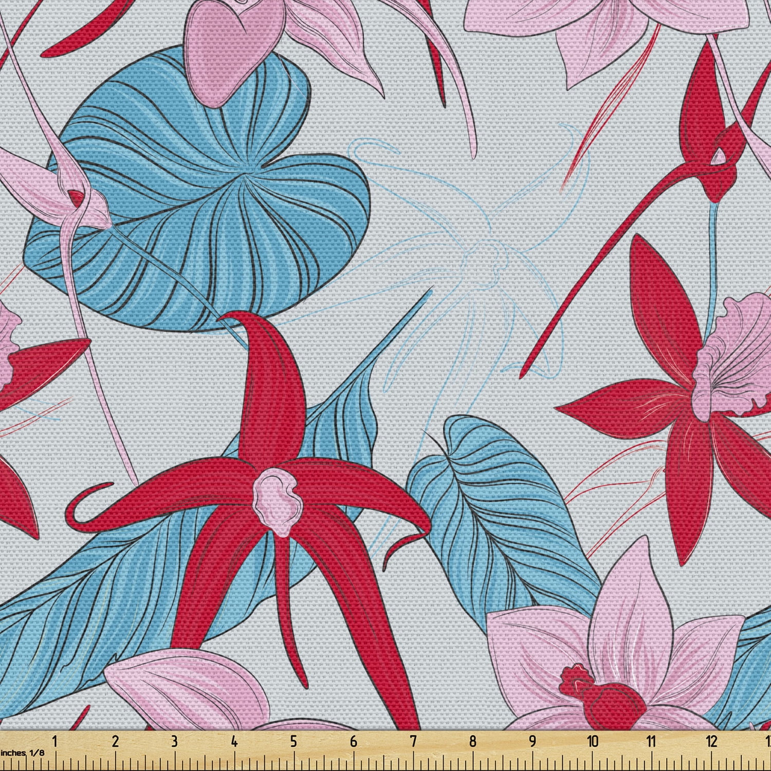 Nature Fabric by the Yard, Close Up Scene of Detailed Orchids and ...