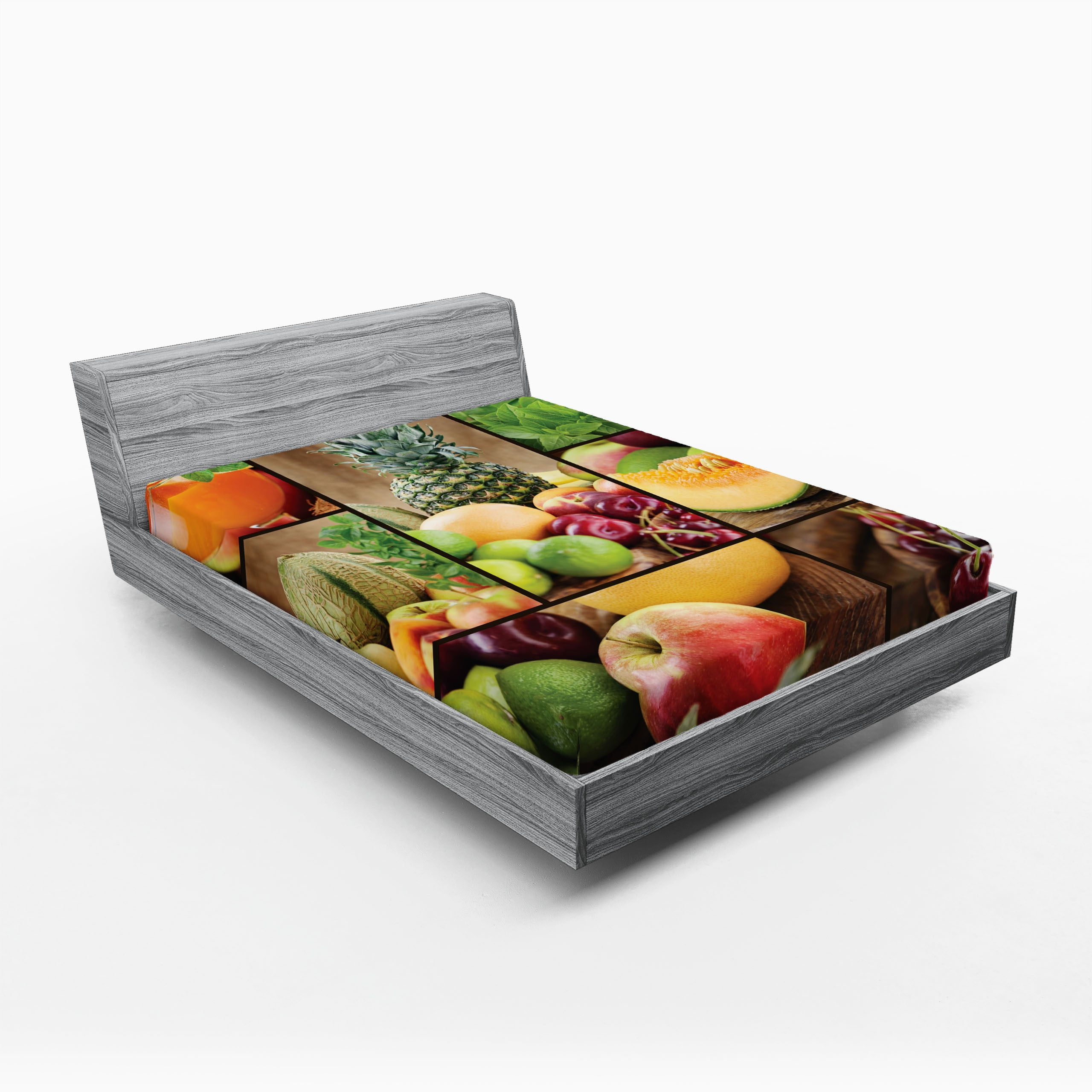 Nature Fitted Sheet, Fruits Salad Themed Watermelon Pineapple Apple ...