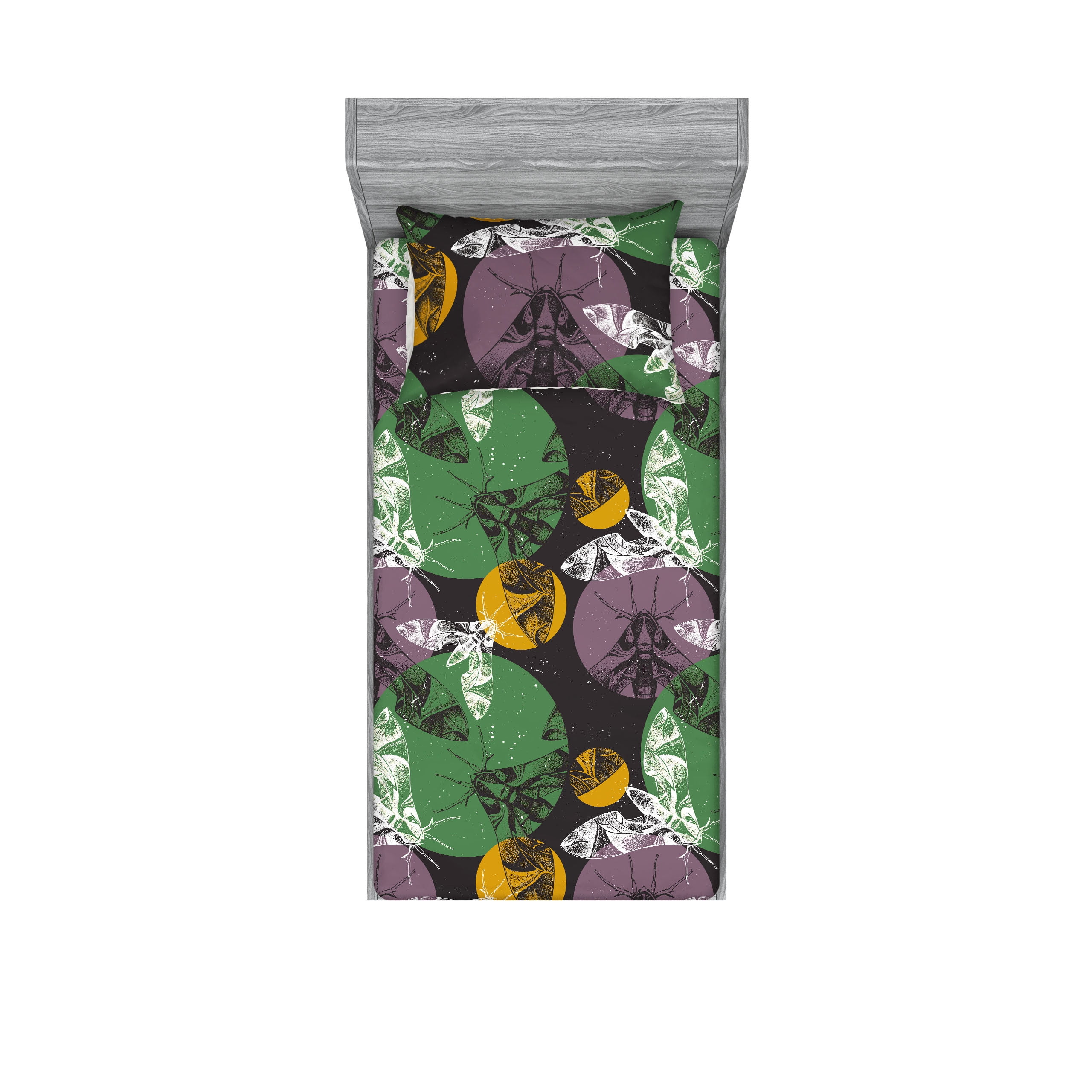 Nature Fitted Sheet & Pillow Sham Set, Abstract Moth Sketch ...