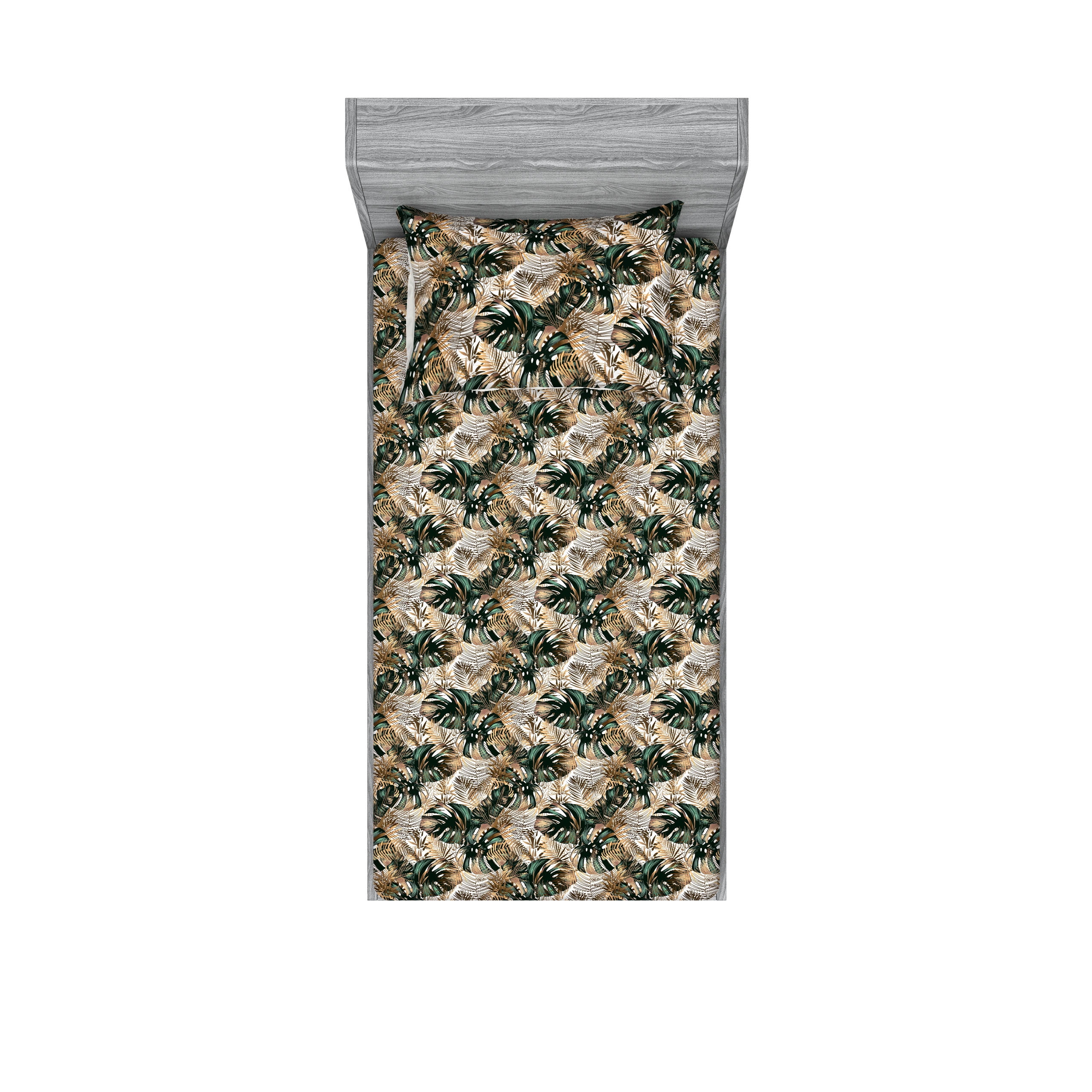Nature Fitted Sheet & Pillow Sham Set, Exotic Theme Digital Drawn Leaf ...