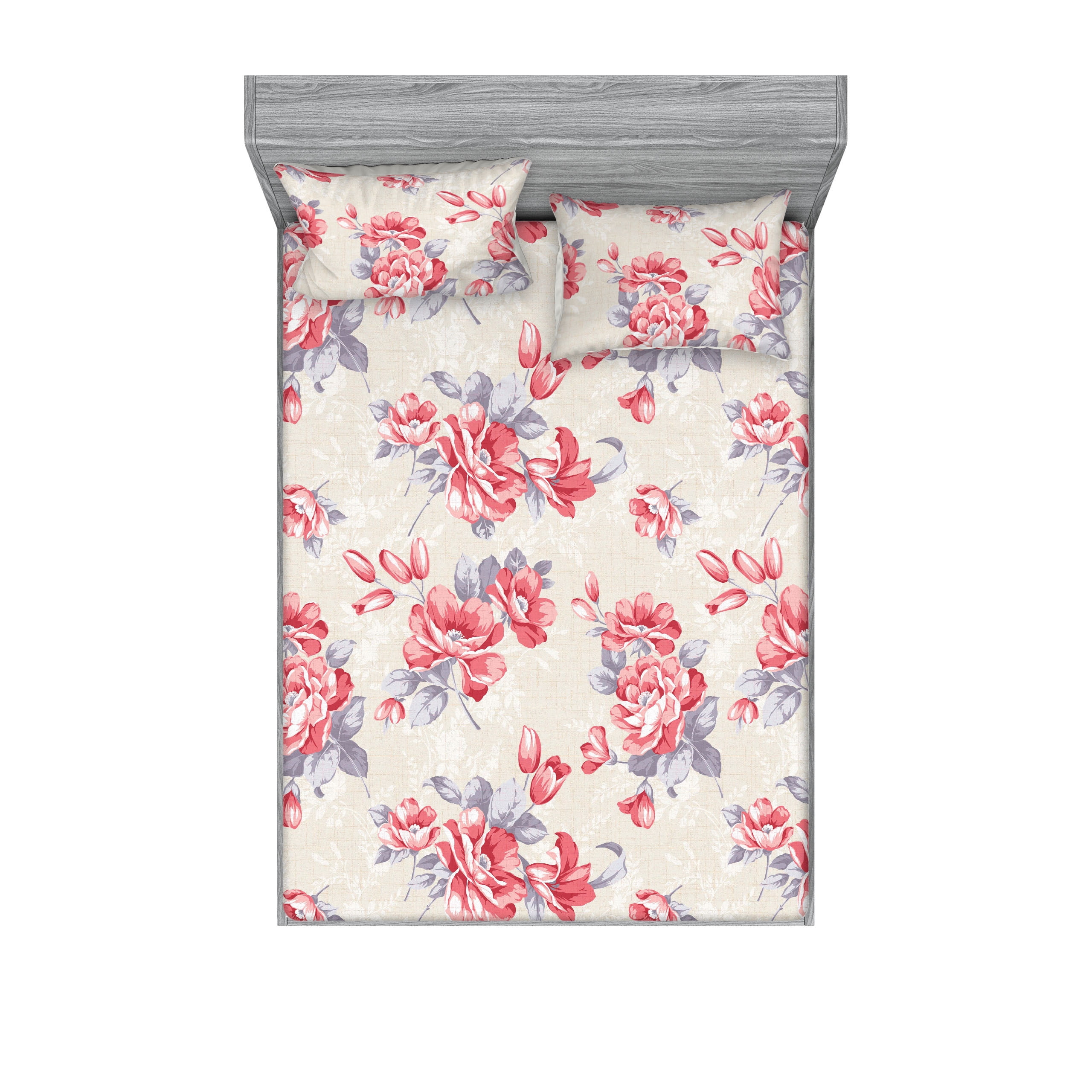 Nature Fitted Sheet & Pillow Sham Set, Traditional Atmosphered Oriental ...