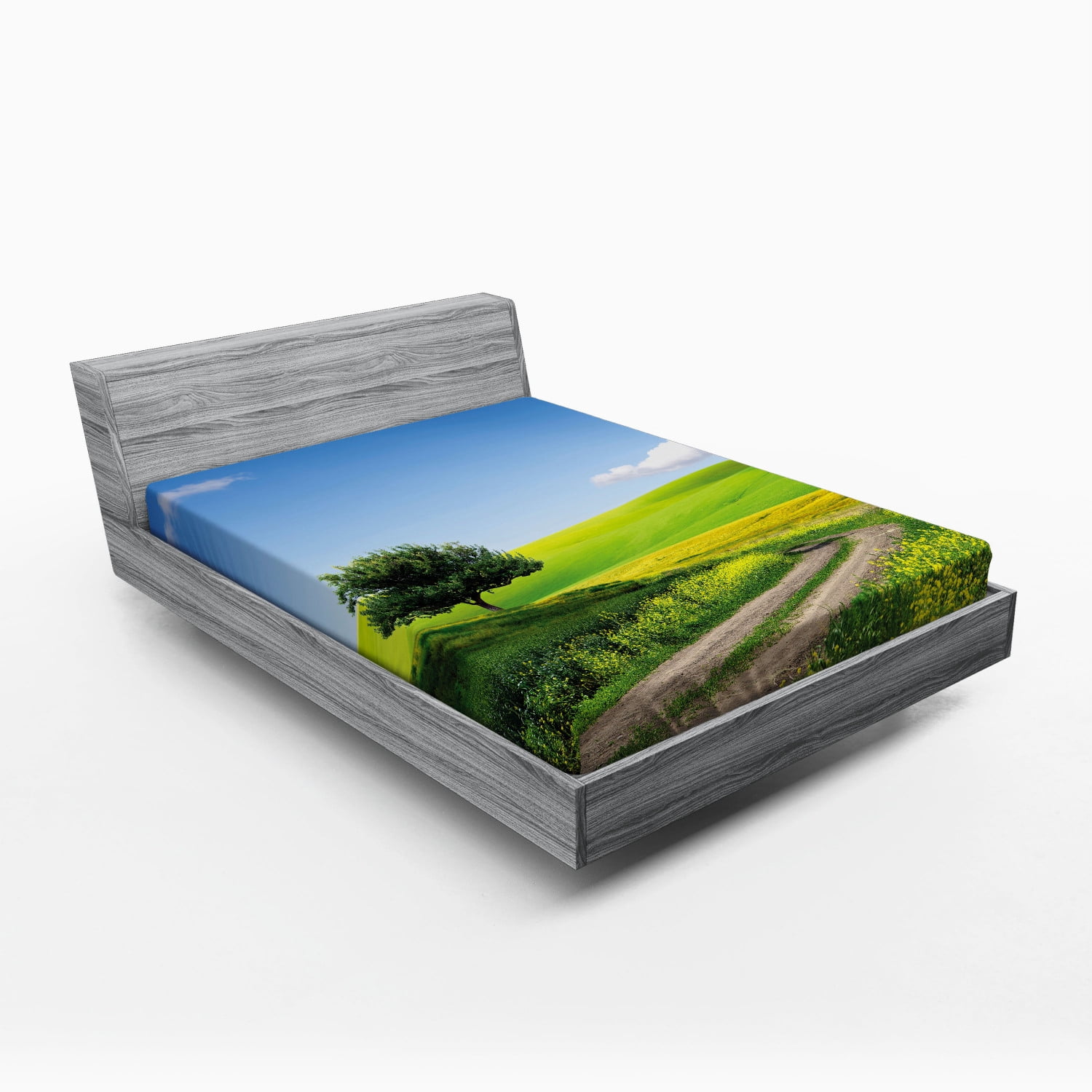 Ambesonne Outdoorsy Fitted Sheet, Rural Country Scenery, Full Size ...