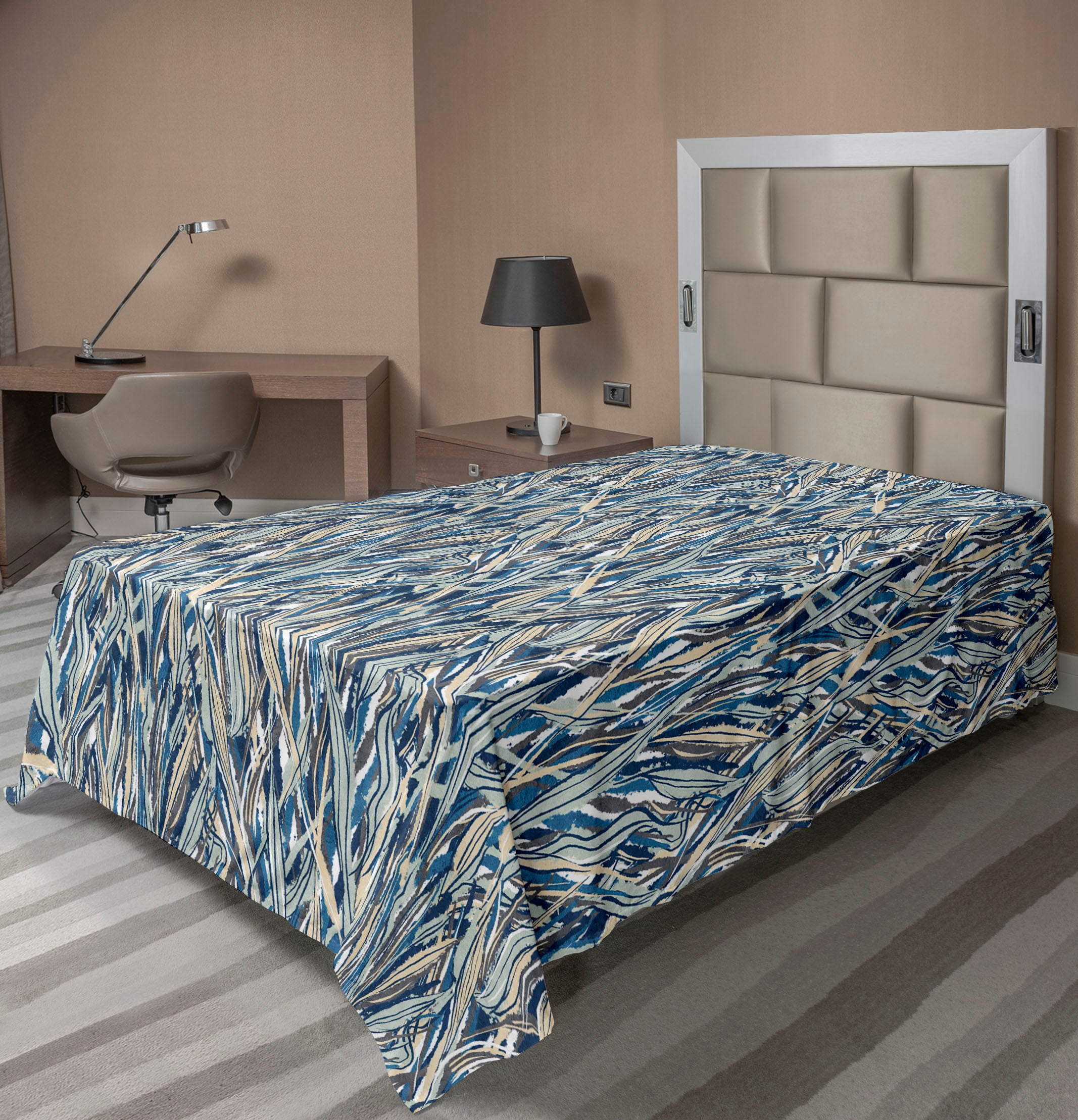 Ambesonne Nature Flat Bedding Sheet Soft Top Sheet, Contemporary Leaves ...