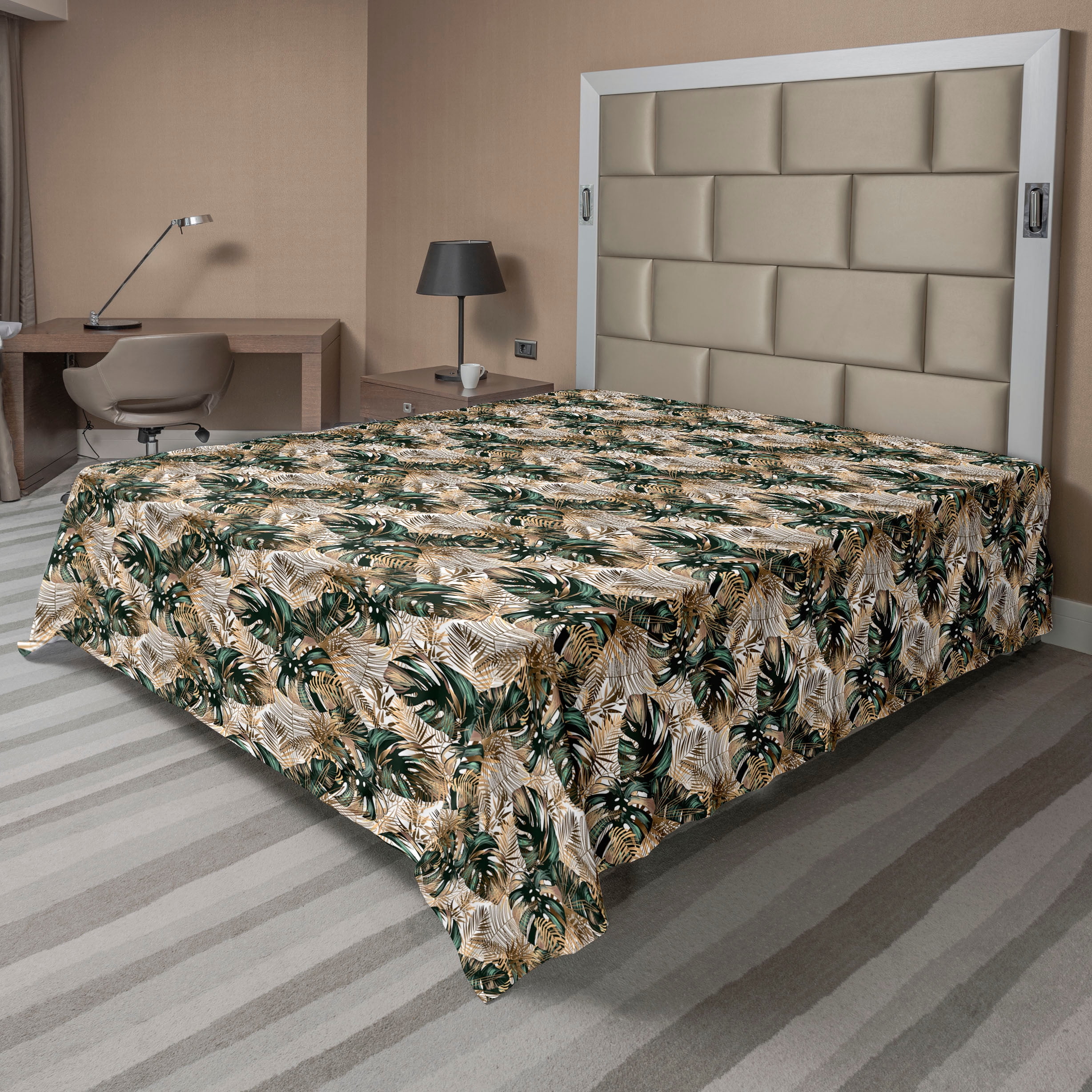 Ambesonne Nature Flat Bedding Sheet Soft Top Sheet, Exotic Leaf Sketch ...
