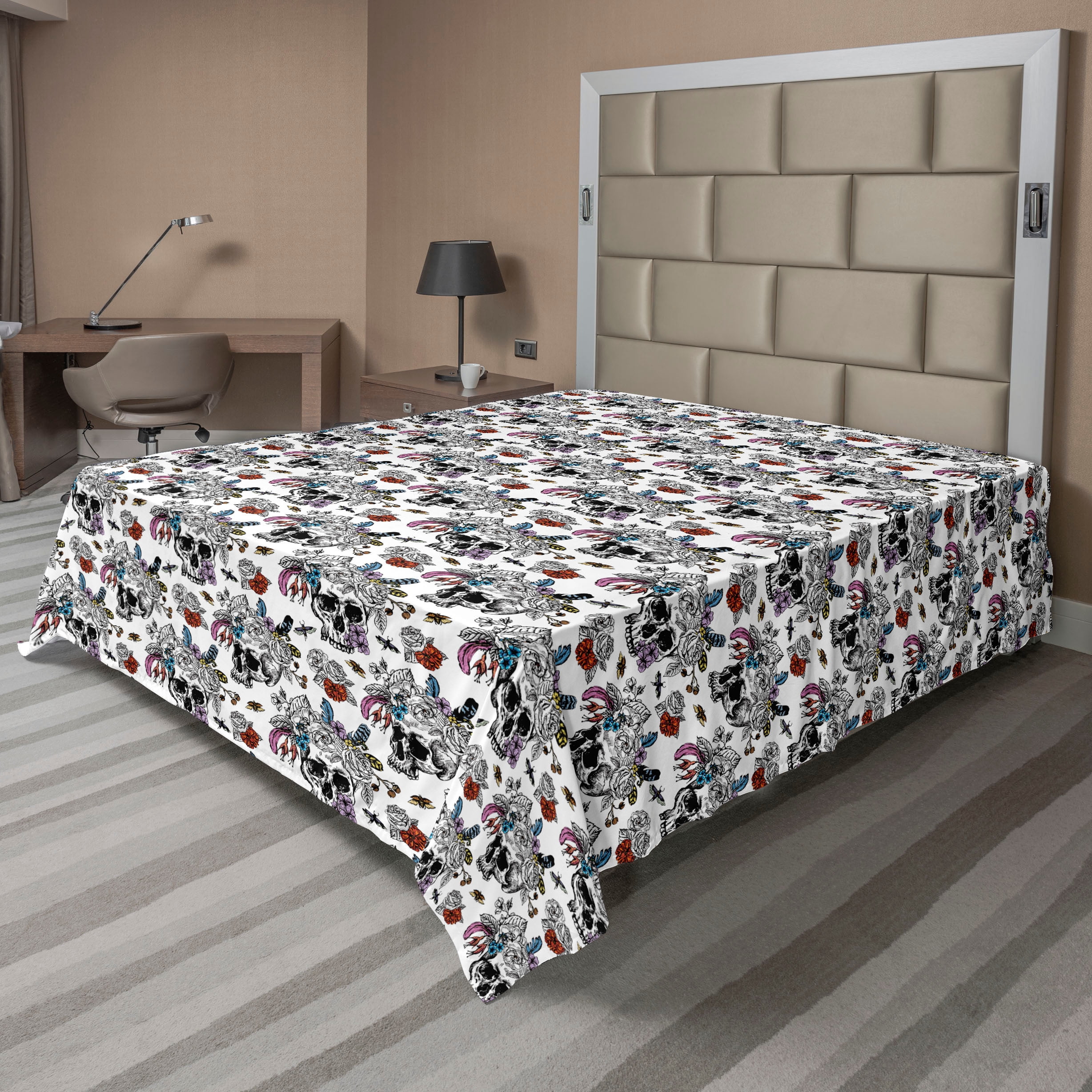 Ambesonne Nature Flat Bedding Sheet Soft Top Sheet, Goth Skull Pattern ...