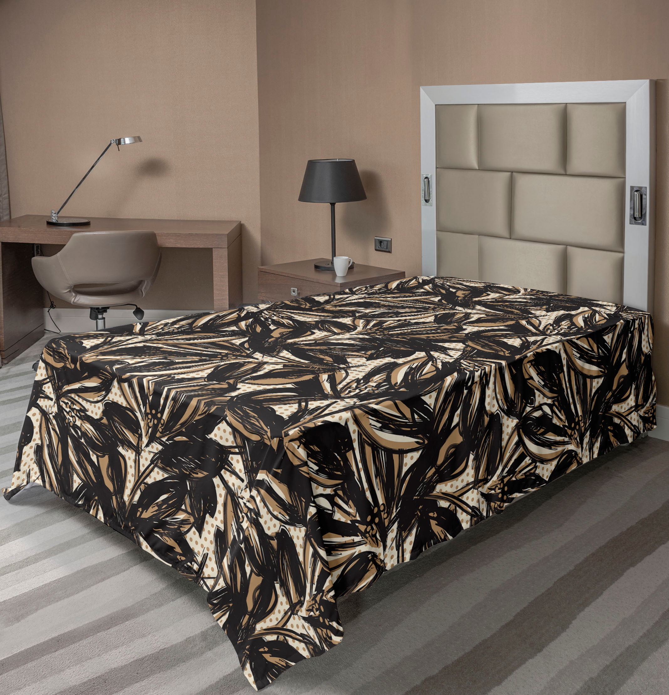 Nature Flat Sheet, Minimalist Style Drawn Jungle Leaves Sketch Pattern ...