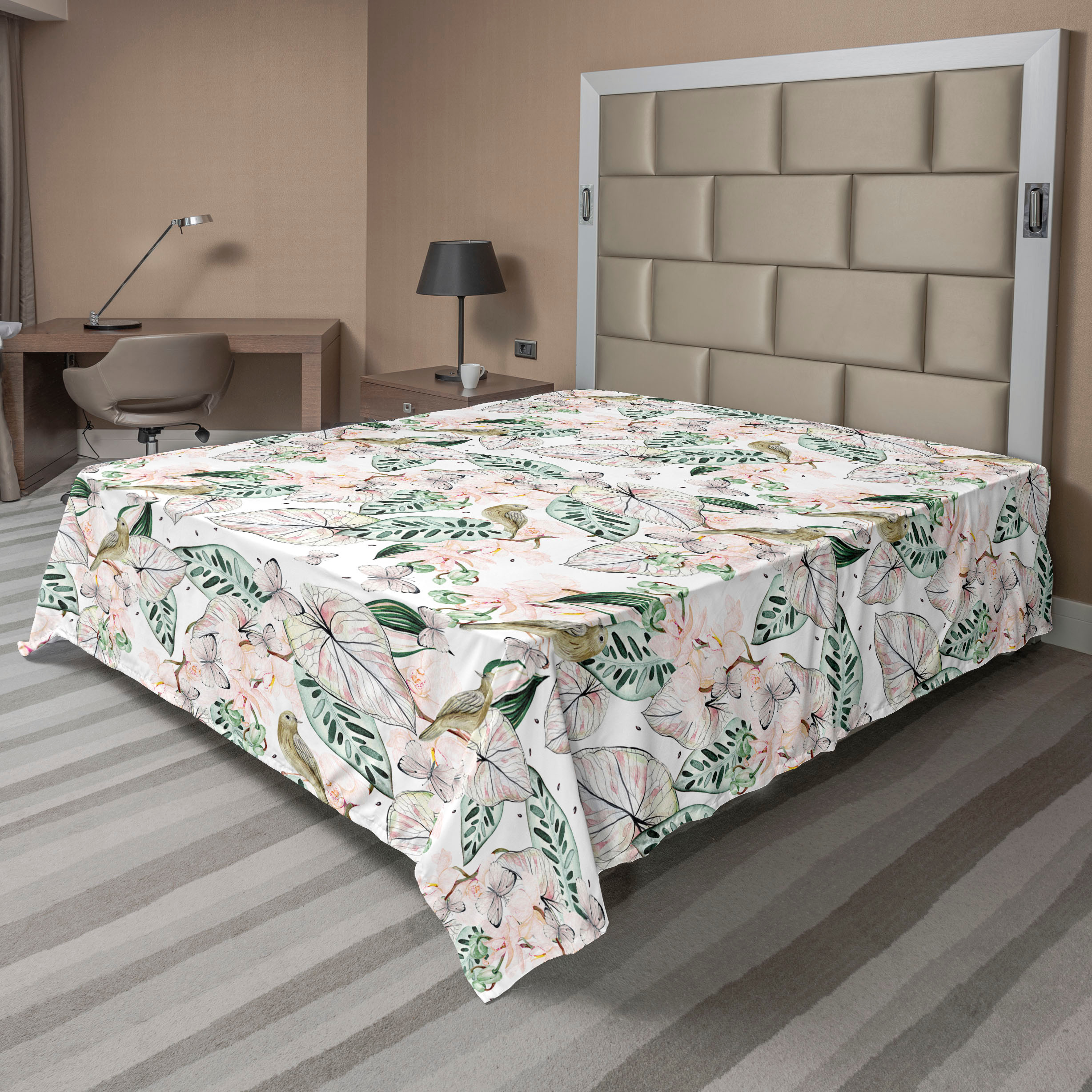 Ambesonne Nature Flat Bedding Sheet Soft Top Sheet, Wild Butterfly Bird ...