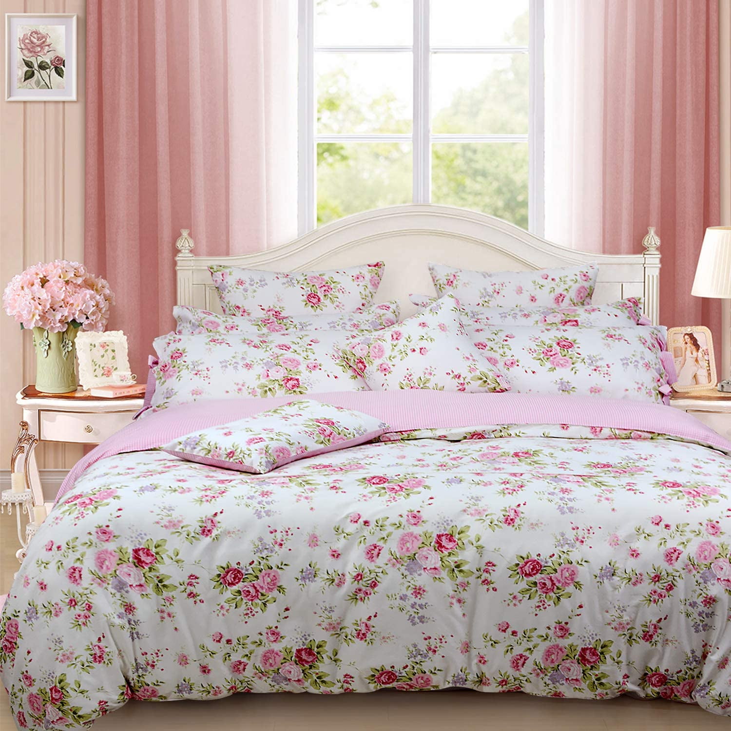 Nature & Floral Rose Cotton Bed Sheet Sets, King-Hypoallergenic ...