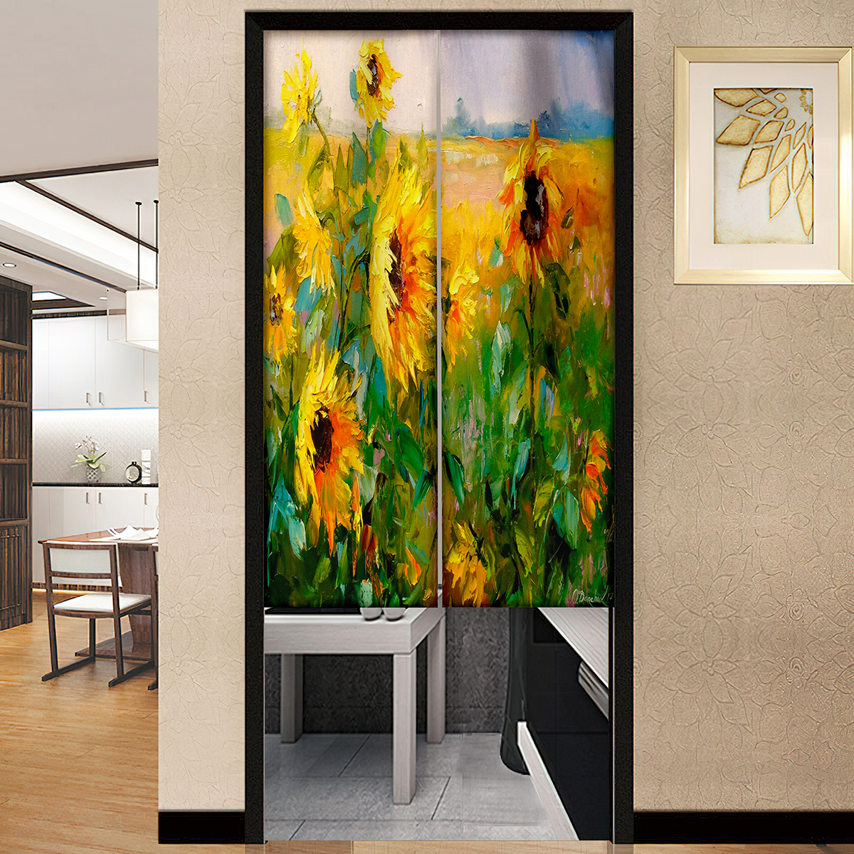 Nature Flowers Bouquet Sunflowers Art Door Curtain Kitchen Dining Room ...