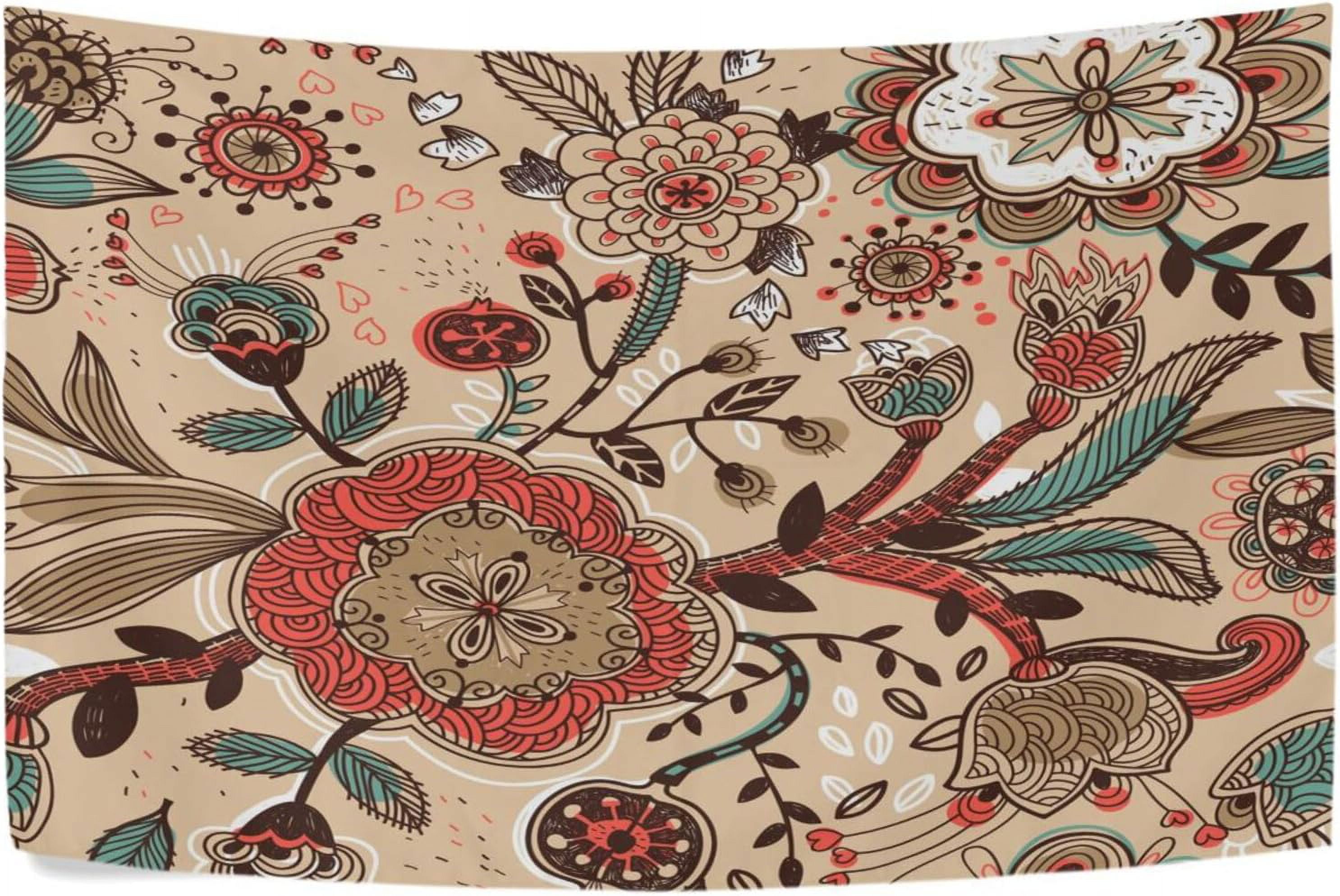 Nature Flowers Leaves Tapestry Wall Hanging Tapestries Happy Colorful ...