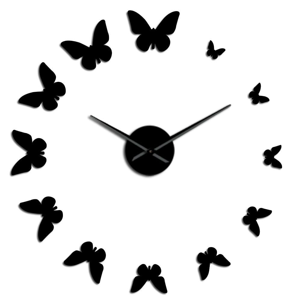 Nature Flying Butterflies Frameless Wall Clock Stickers, DIY Modern ...
