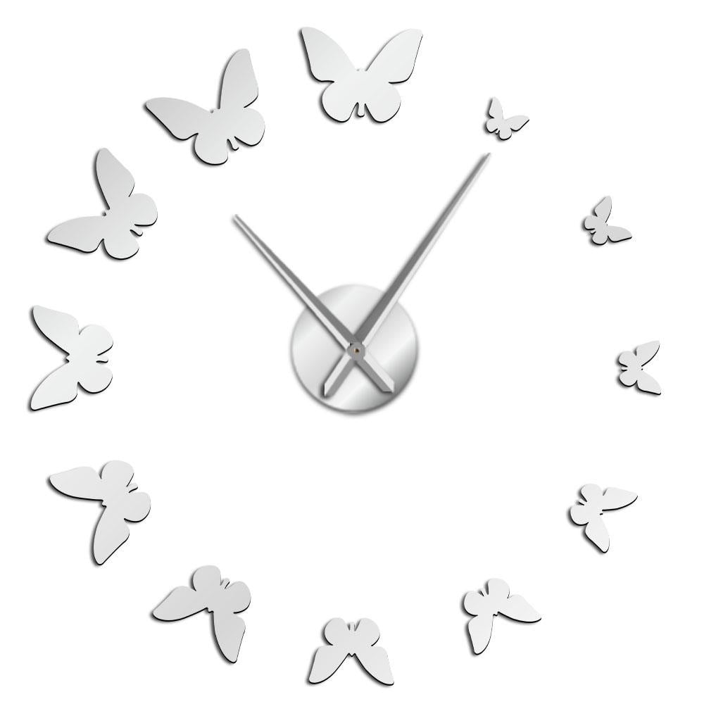 Nature Flying Butterflies Frameless Wall Clock Stickers, DIY Modern ...