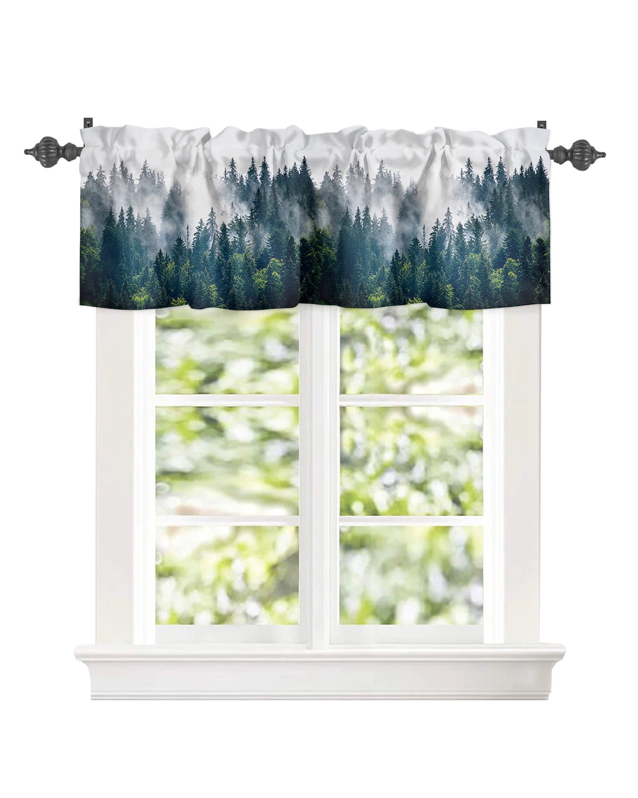 Nature Foggy Forest Green Misty Trees Window Treatment Panel for Living ...
